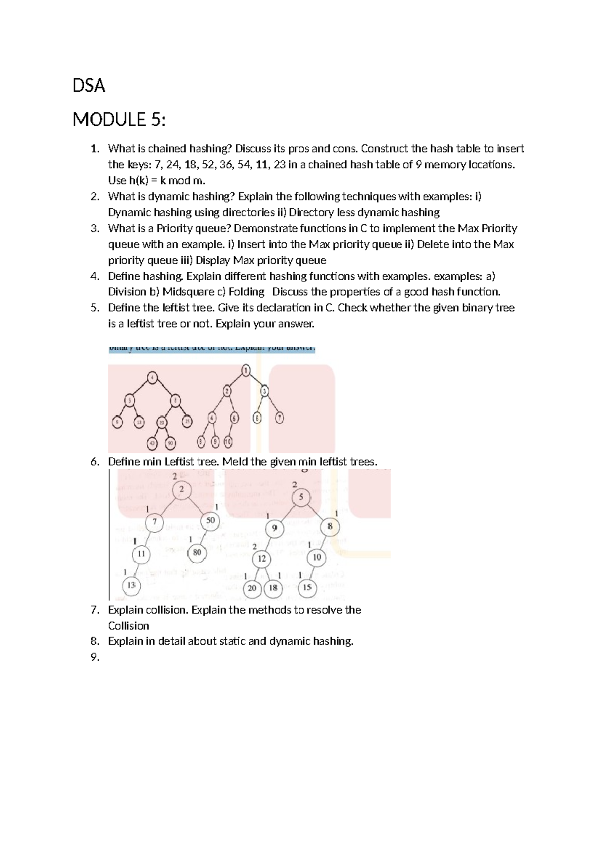 Dsaaaa - dsa - DSA MODULE 5: 1. What is chained hashing? Discuss its ...