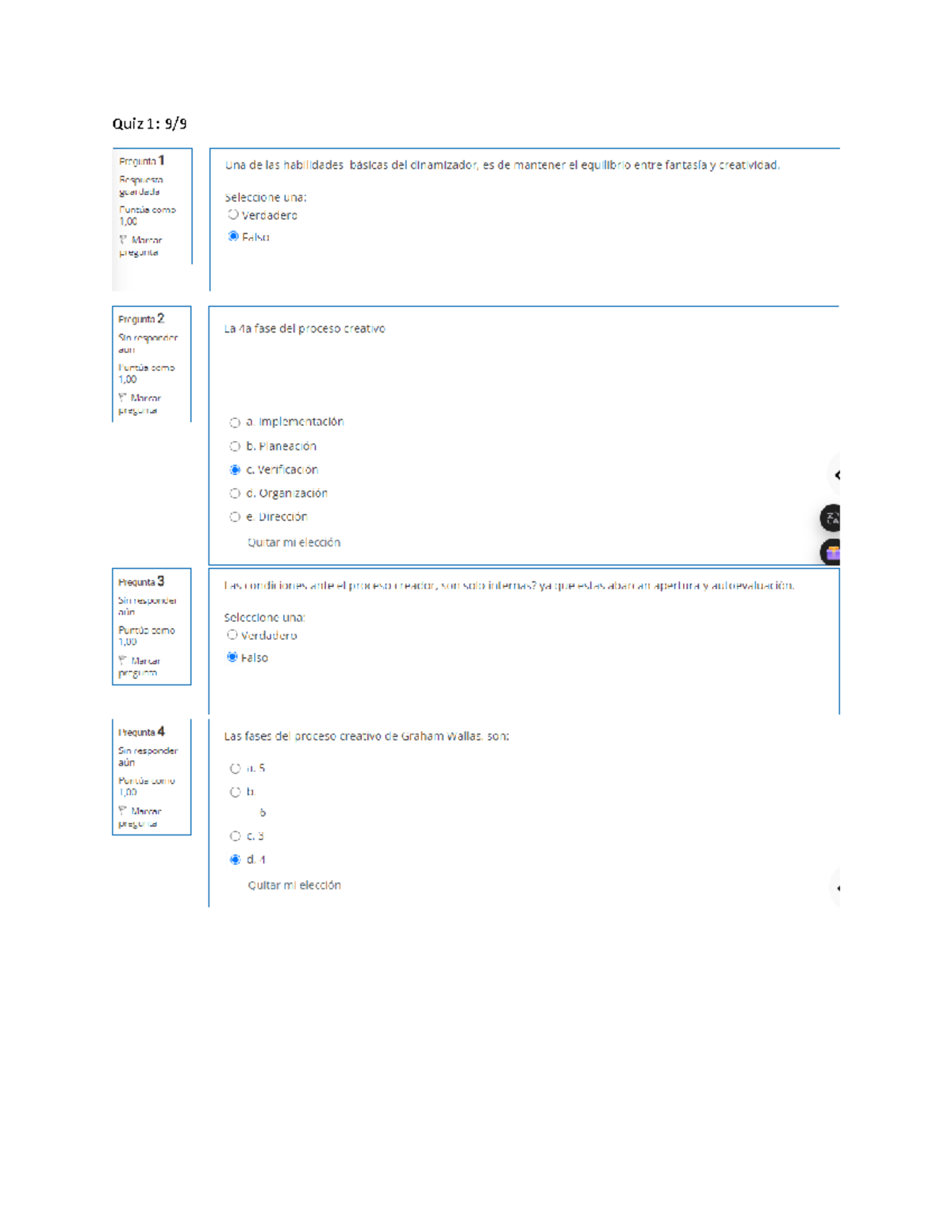 Quiz 1 - Preguntas del Módulo 1 sobre Proceso Creativo - Studocu