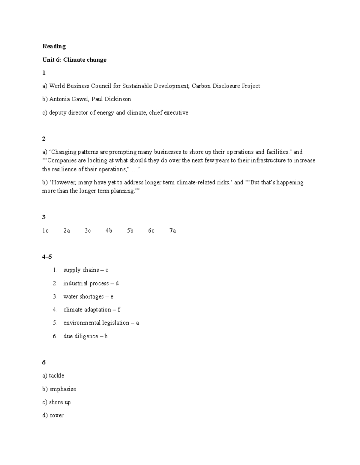 Unit 6 & 12: Climate Change & Expanding Abroad - Answer Keys - Studocu