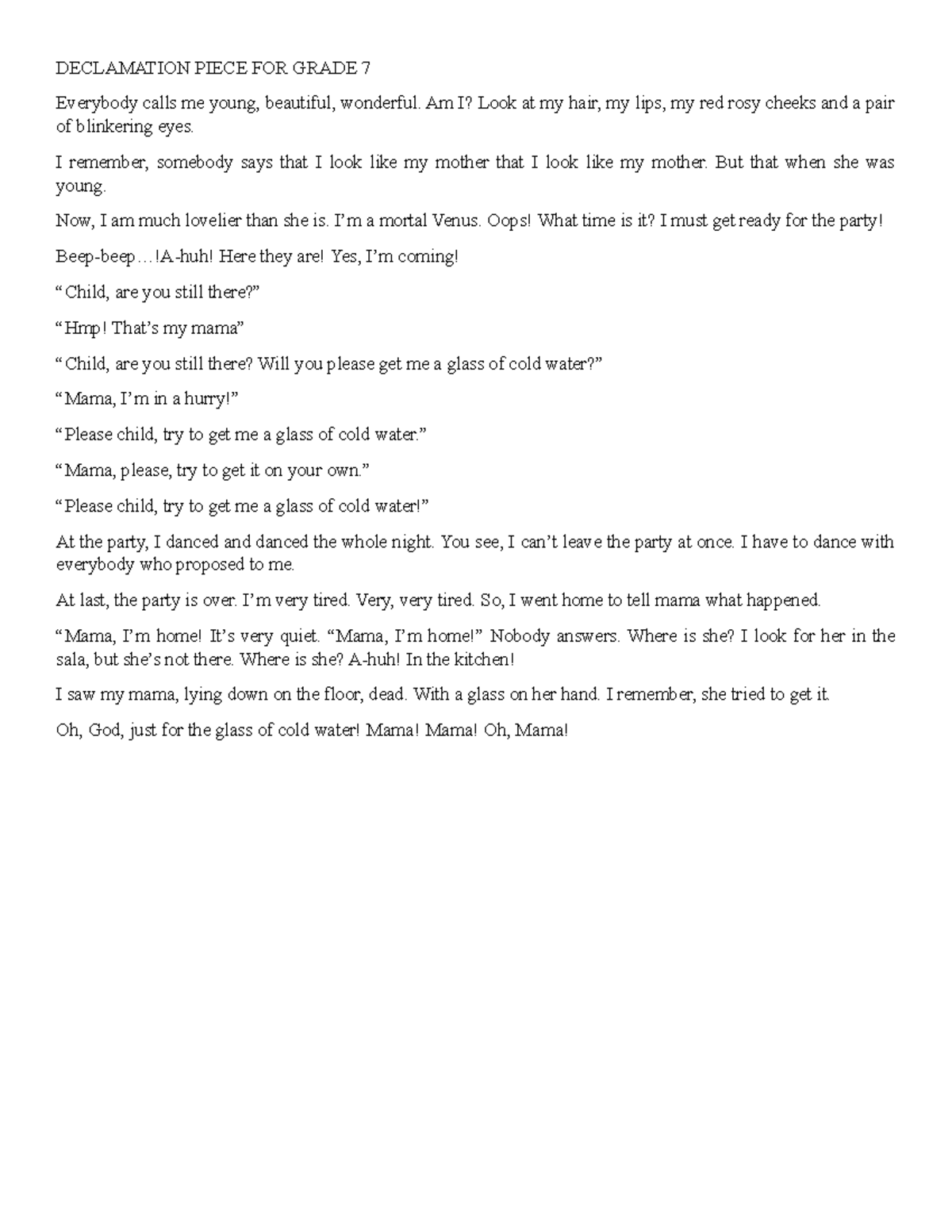 Declamation- Pieces - Good - Everybody calls me young, beautiful ...