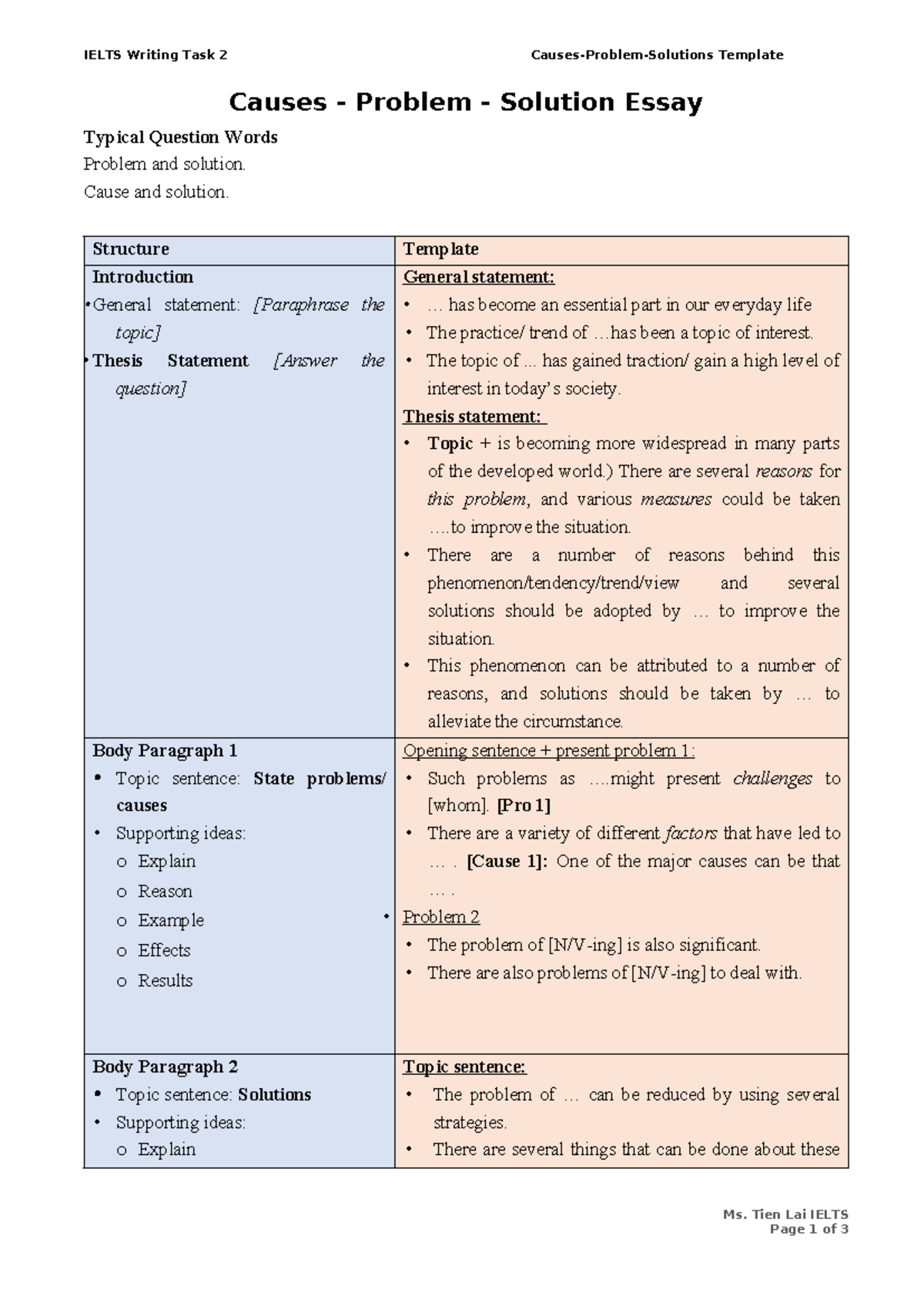 Causes-Problem-Solution - Cause and solution. Structure Template ...