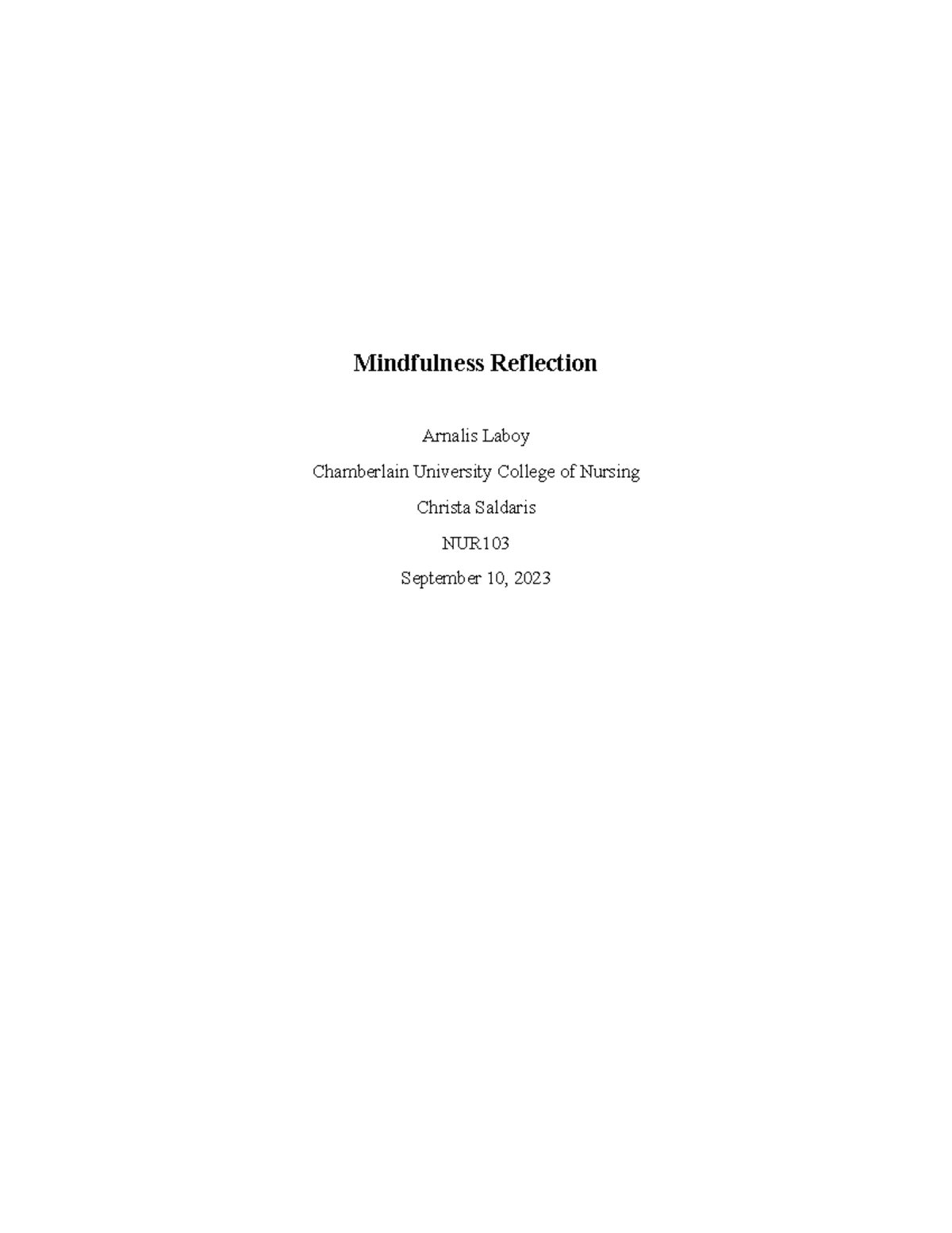 NR103: Week 1 Mindfulness Reflection Paper Template in APA 7th Ed ...