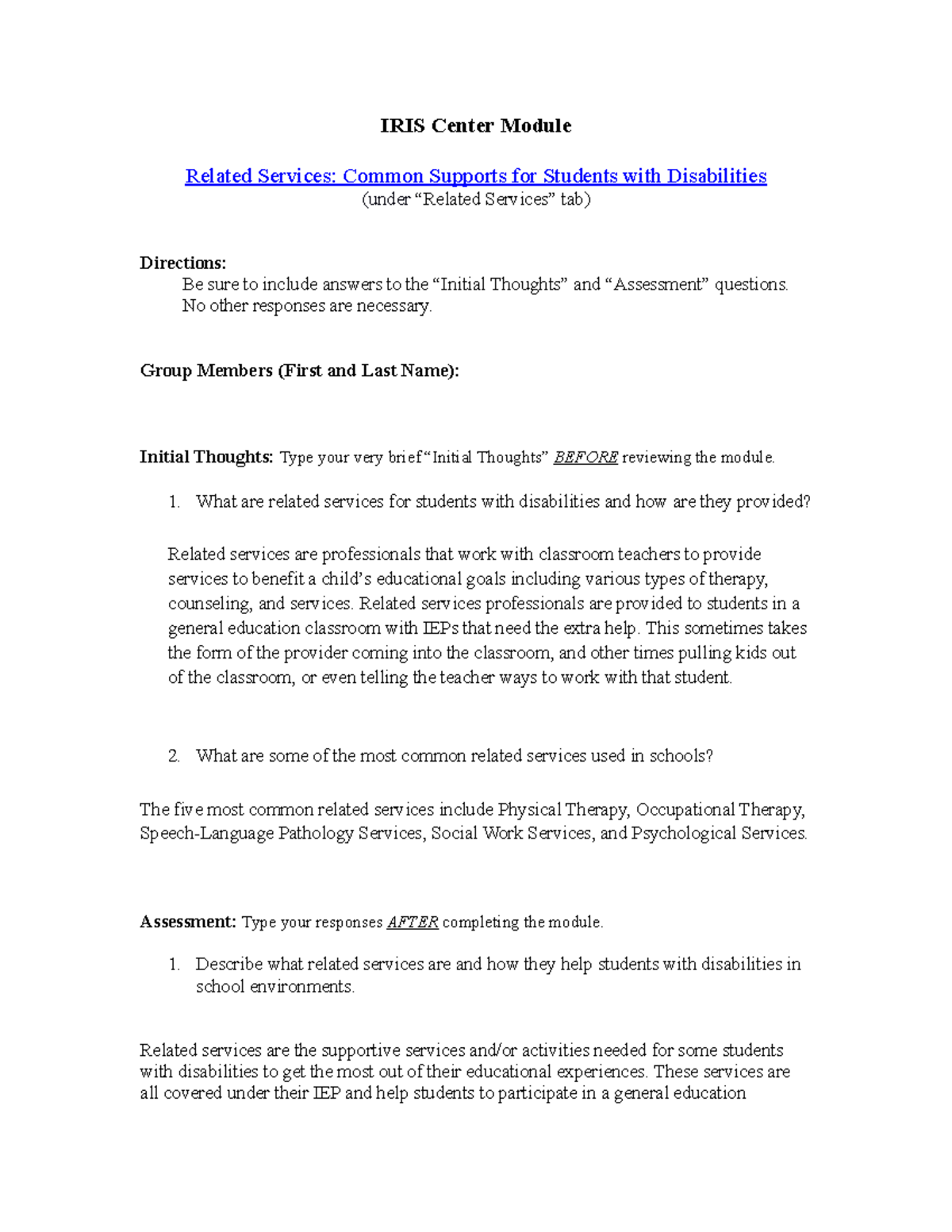 IRIS Center Module: Related Services for Students with Disabilities ...