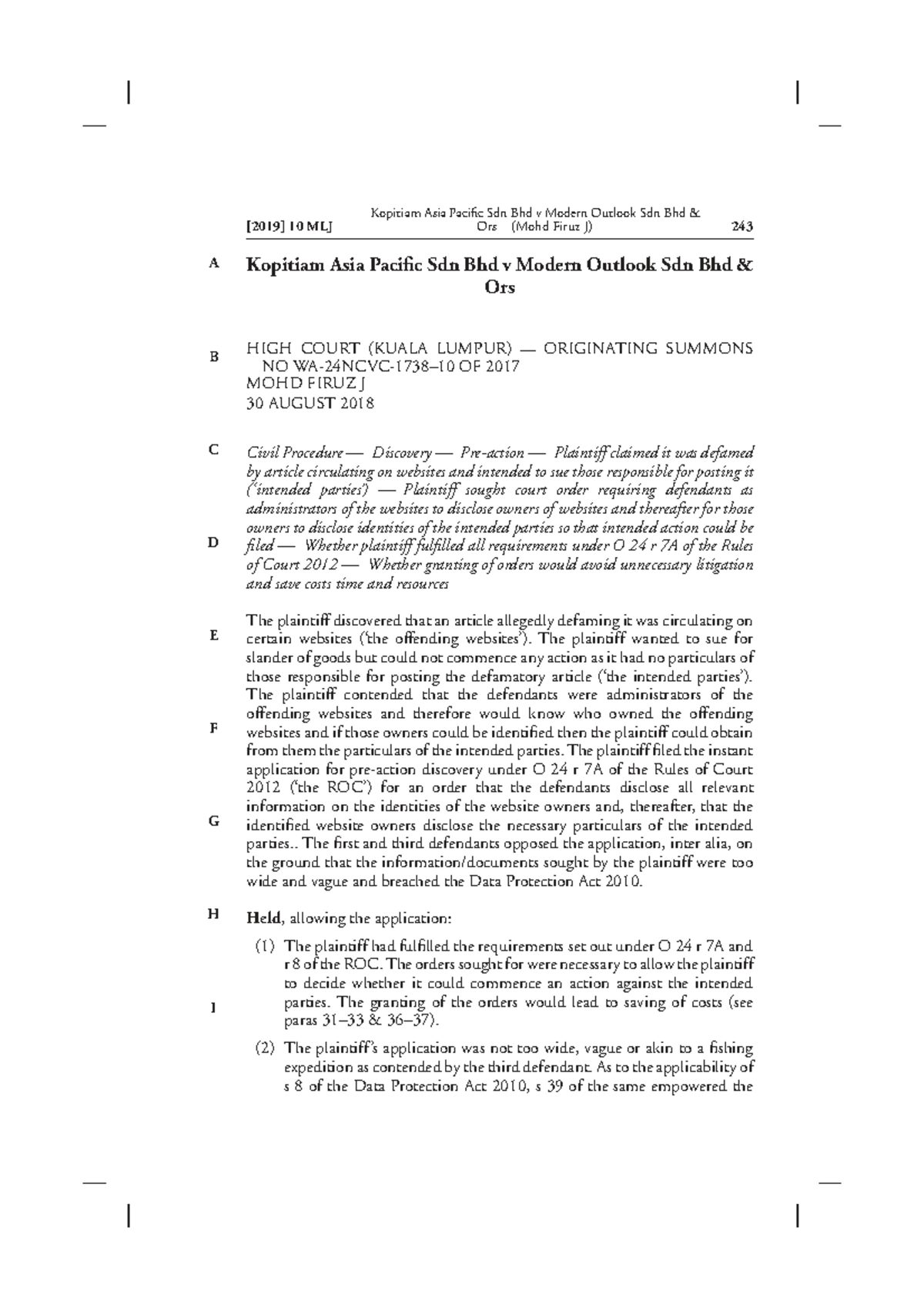 10 MLJ Kopitiam Asia Pacific Sdn Bhd v Modern Outlook Sdn Bhd ...