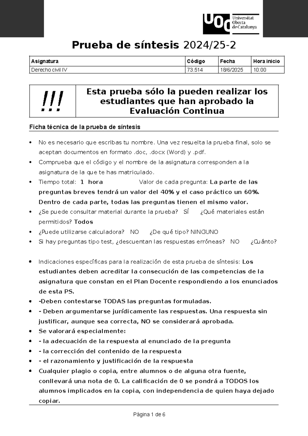 Prueba de Síntesis Derecho Civil IV 73.514 - Instrucciones y Ejemplos ...