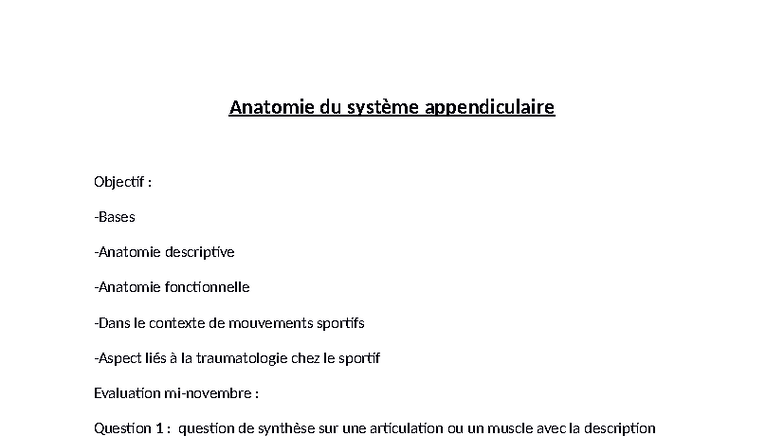 Anatomie du Système Appendiculaire - Évaluation et Mouvements Sportifs ...