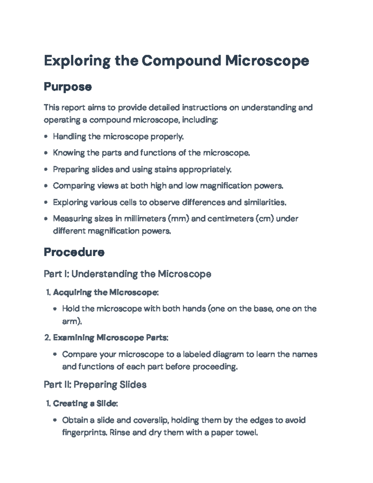 Compound Microscope Lab Instructions and Observations Guide - Exploring the Compound Microscope ...