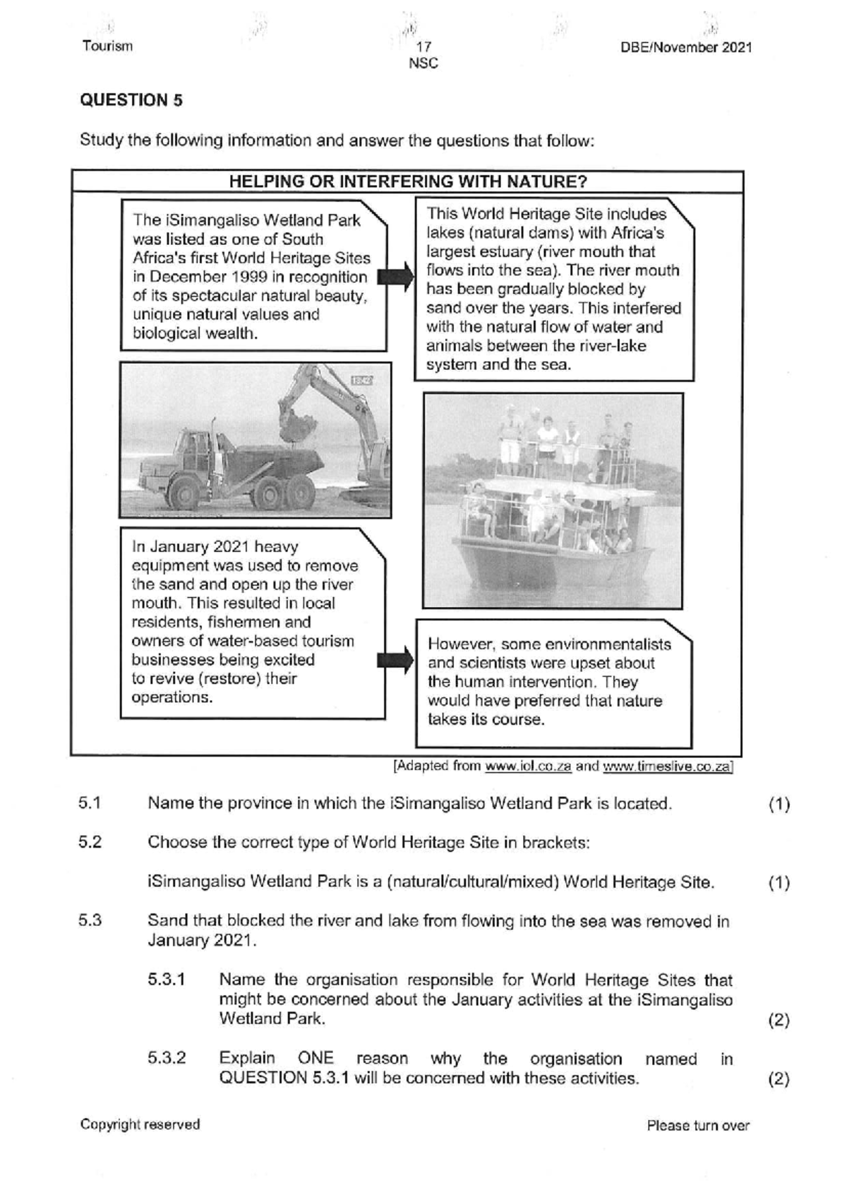 Tourism 17 2021 NSC Past Questions & Memo: Nature & Sustainability ...