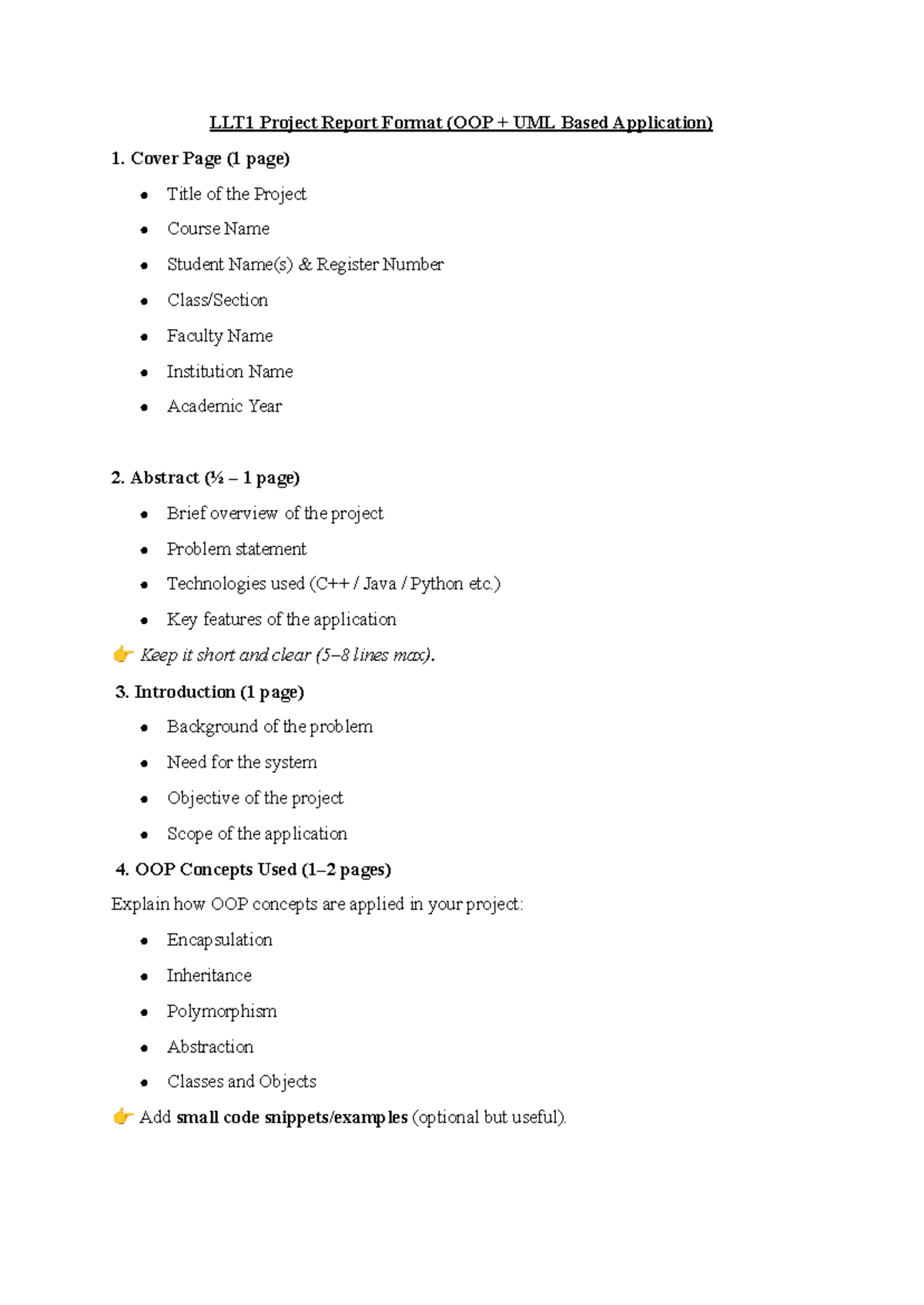 LLT1 Project Report Format: OOP UML Application Guide - Studocu