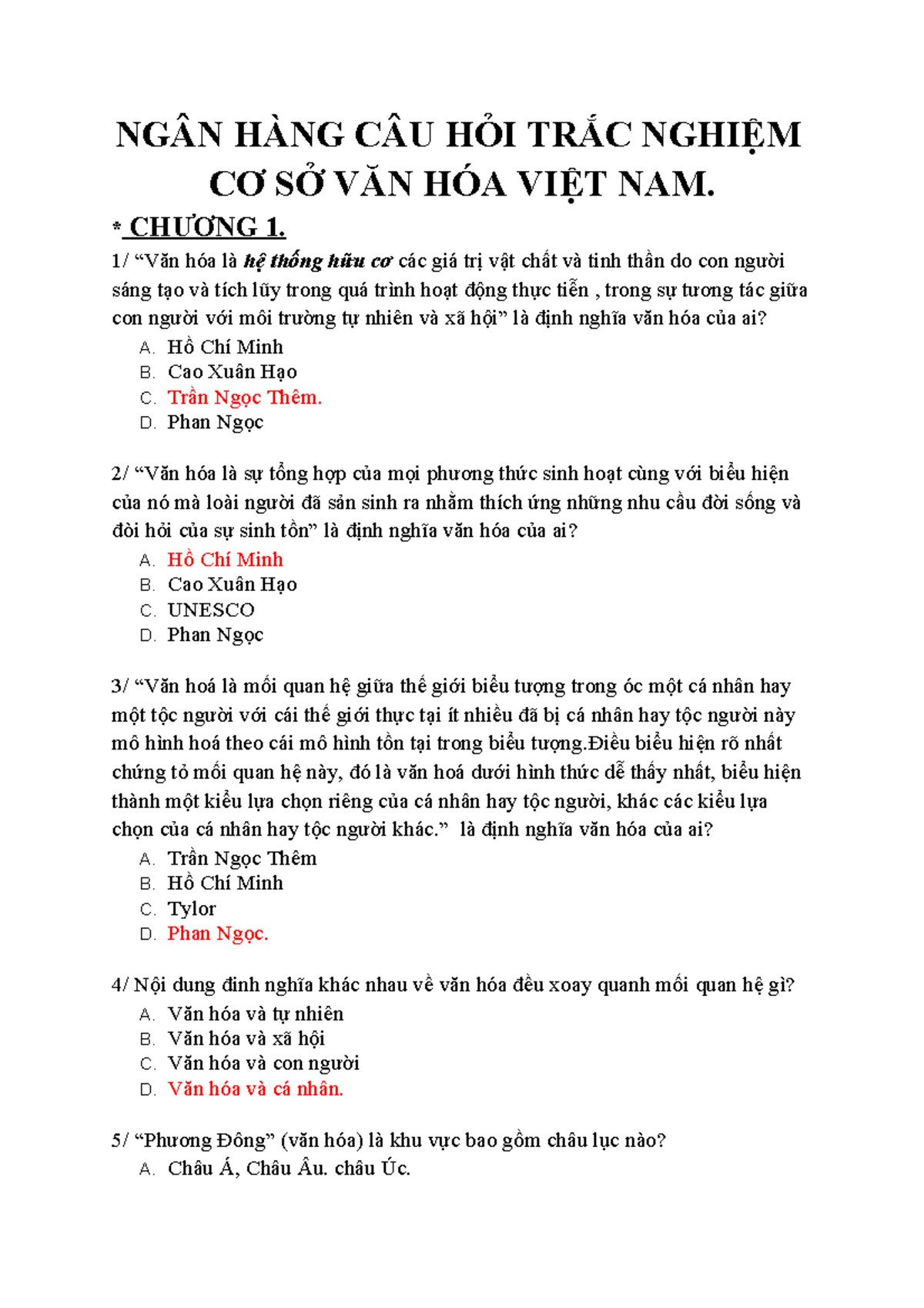 Tai lieu ngan hang cau hoi trac nghiem co so van hoa viet nam dai hoc 105262 - NGÂN HÀNG CÂU HỎI ...