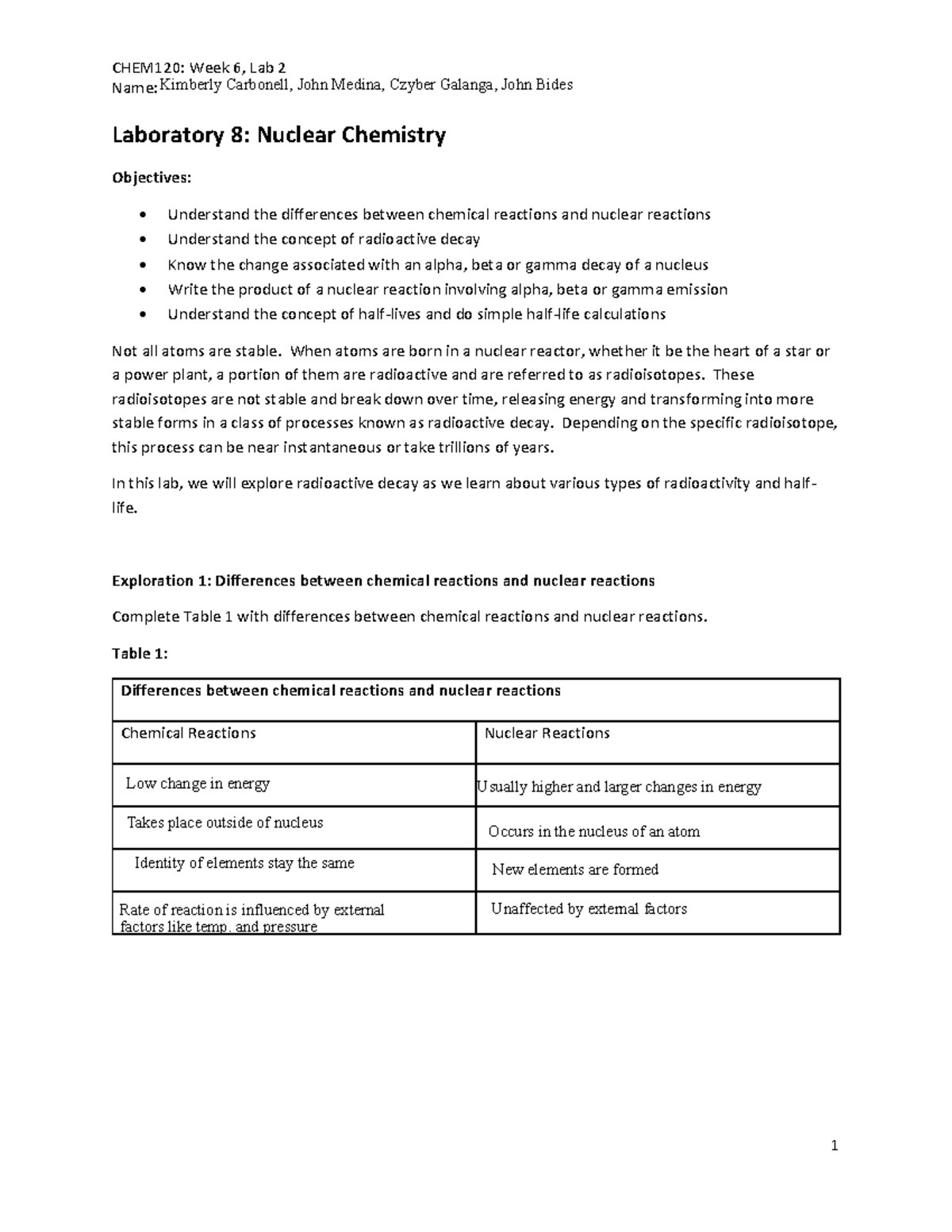 Lab 8: Nuclear Chemistry Lab - Understanding Radioactive Decay - Studocu