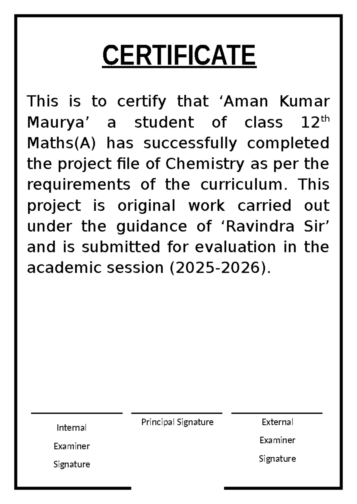 Certificate 2chemistry - CERTIFICATE Internal Examiner Signature This ...