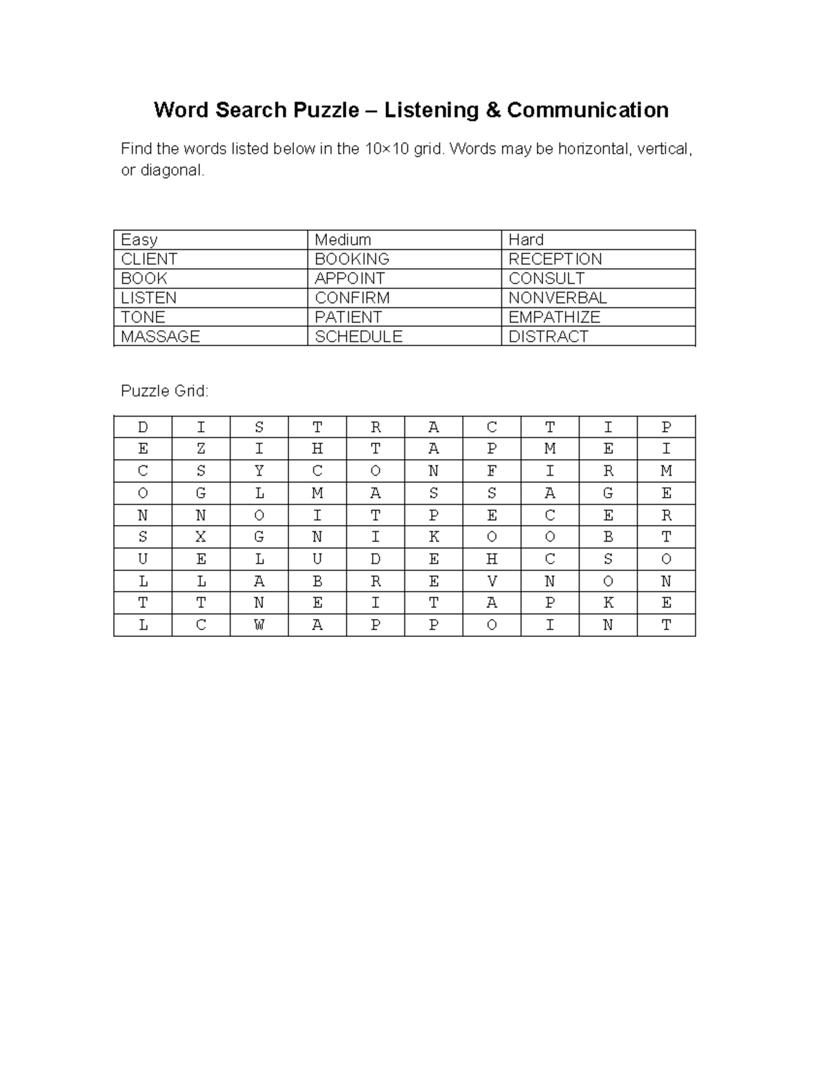 Word Search Puzzle: Listening Communication Activities 2 - Studocu