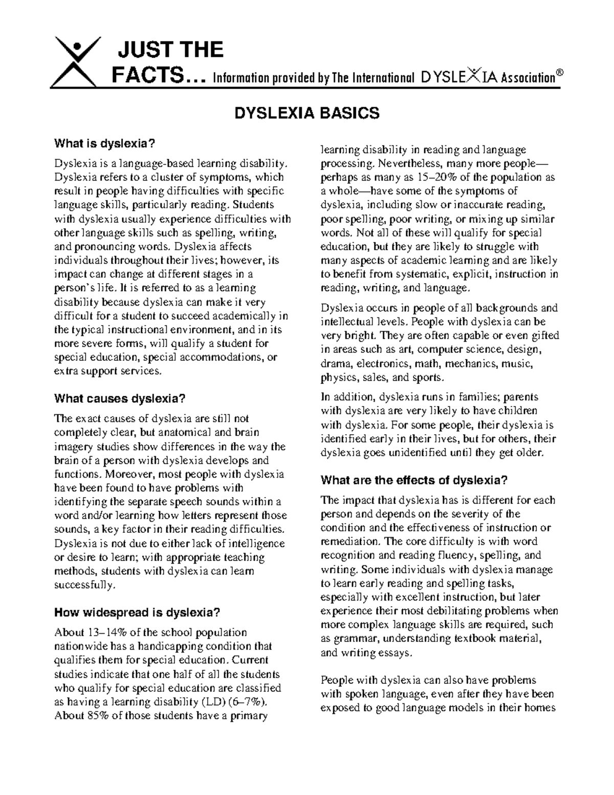 TAP Lecture: Dyslexia Basics Fact Sheet - Studocu