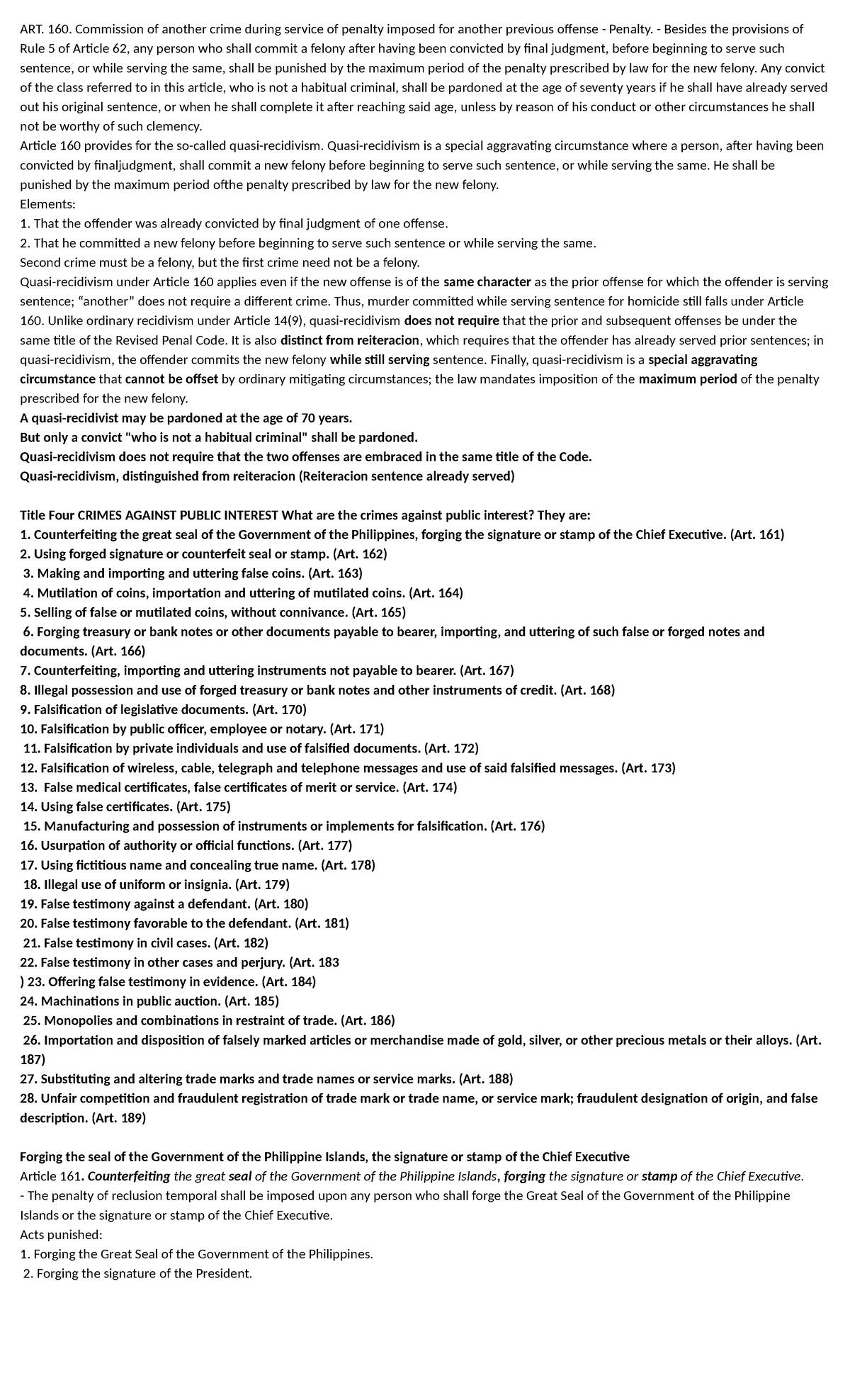 ART 160: Penalties for Committing Felonies During Sentence Service ...