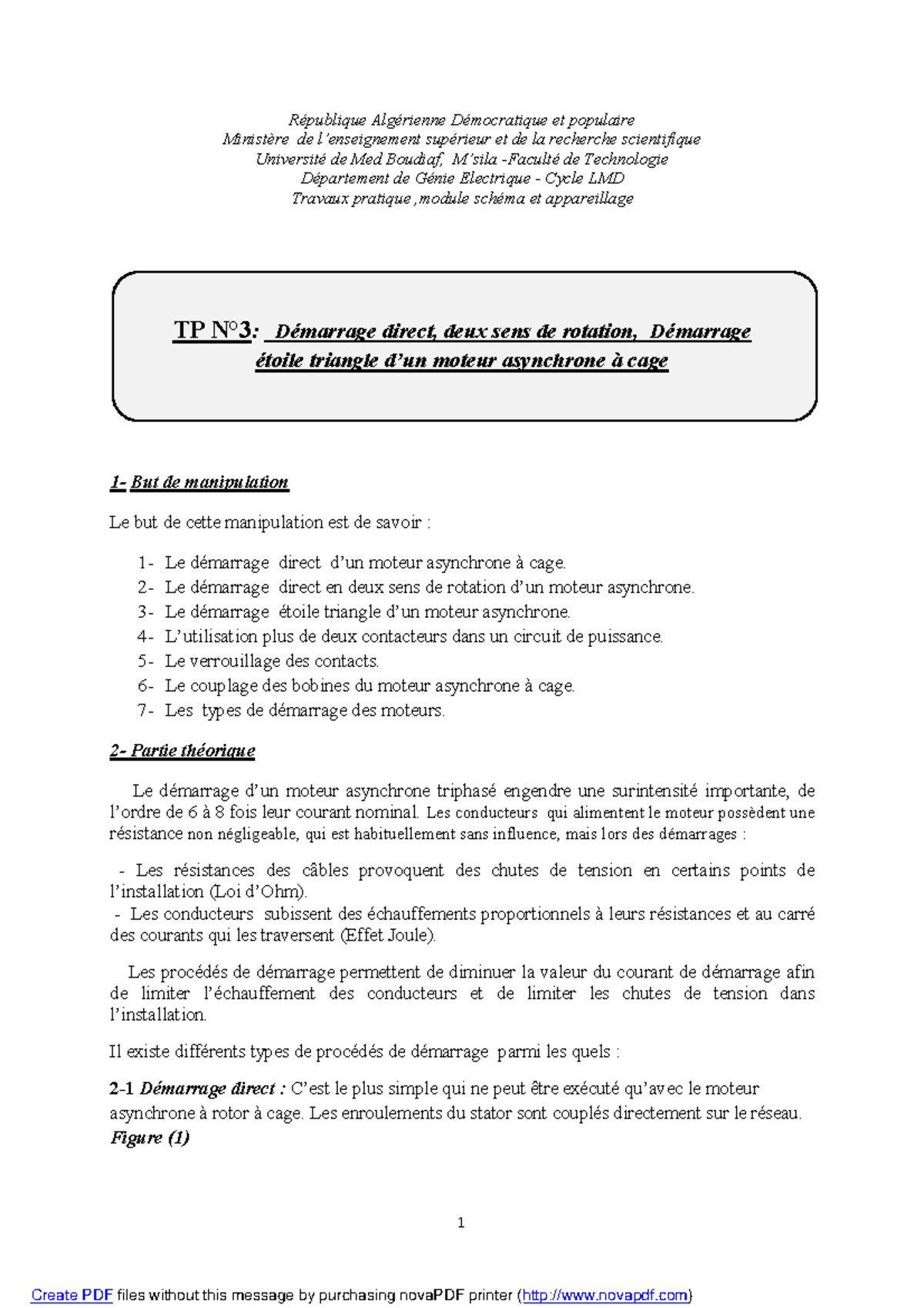 TP 3 - Démarrage direct et étoile-triangle d'un moteur asynchrone - Studocu