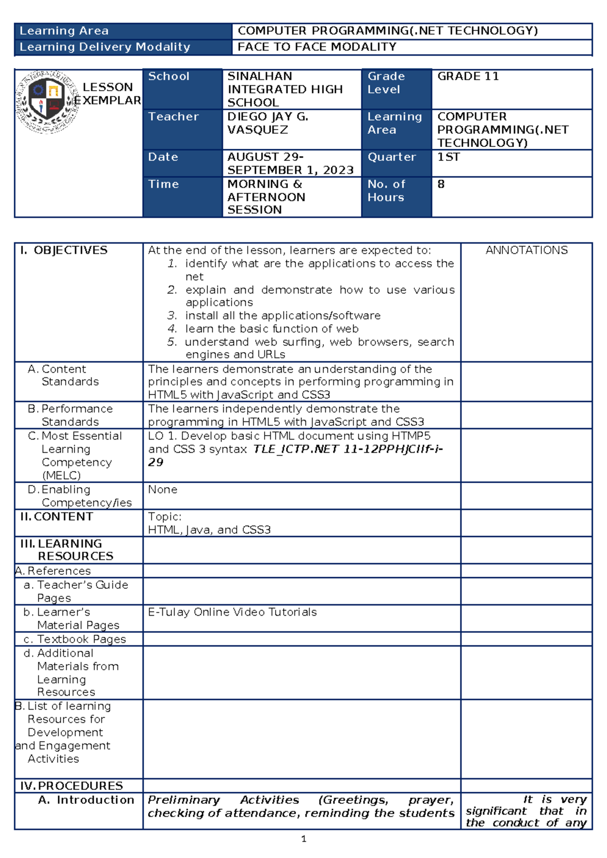CP (.NET Technology) HTML Basics & Application Installation Q1 W1-LE ...