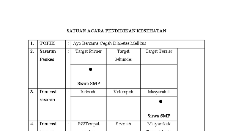 SAP Kesehatan 1: Cegah Diabetes Melitus di SMP Negeri 1 Sumedang - Studocu
