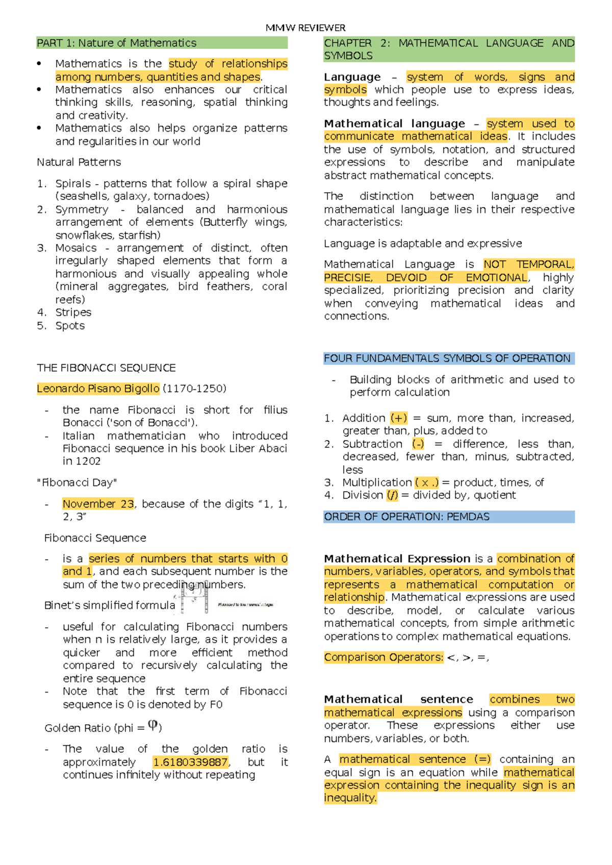 MMW I - Lecture: Nature of Mathematics and Mathematical Language - Studocu