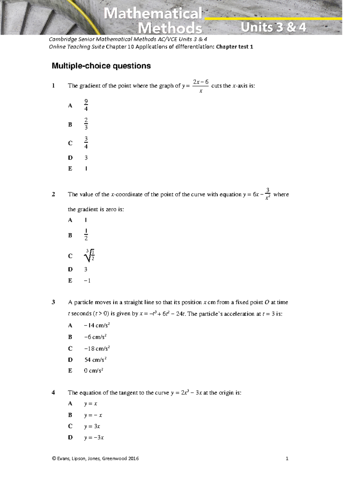 Chapter 10 Test 1: Applications of Differentiation Exam Questions - Studocu