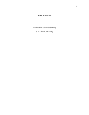 Assignment 2- critical thinking - Week Two Assignment: Journal Chamberlain University College of ...