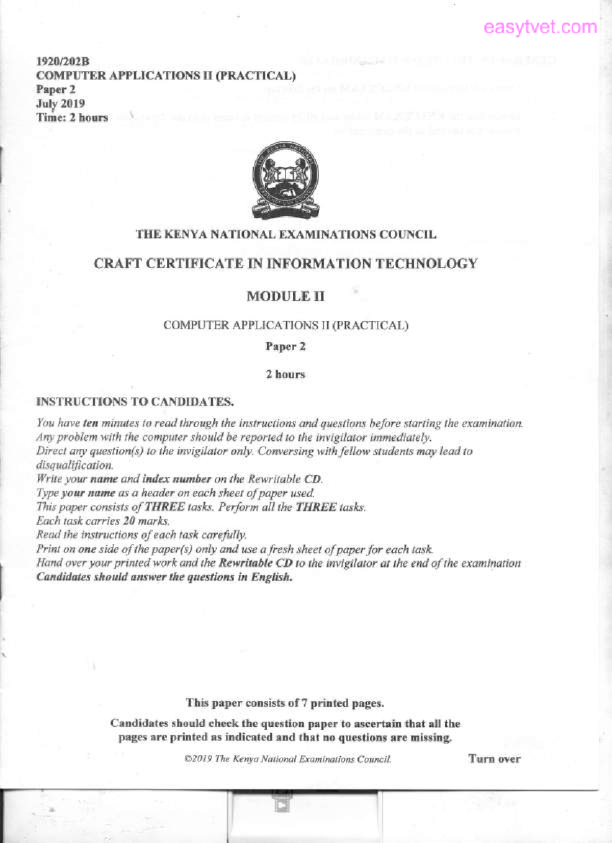 COMPUTER APPLICATIONS II (PRACTICAL) Paper 2 Revision July 2019 - Studocu