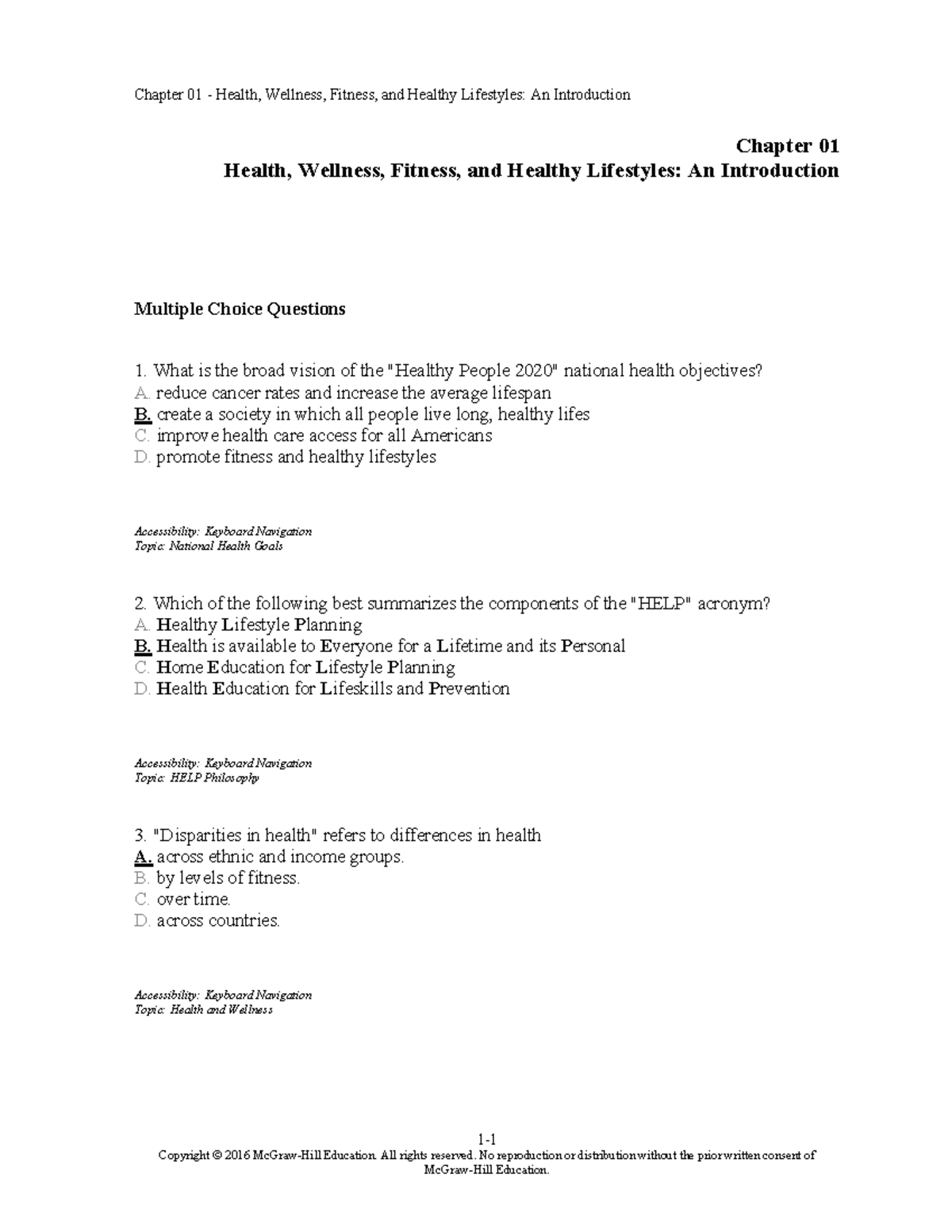 quiz healthy behaviours - Chapter 01 - Health, Wellness, Fitness, and ...