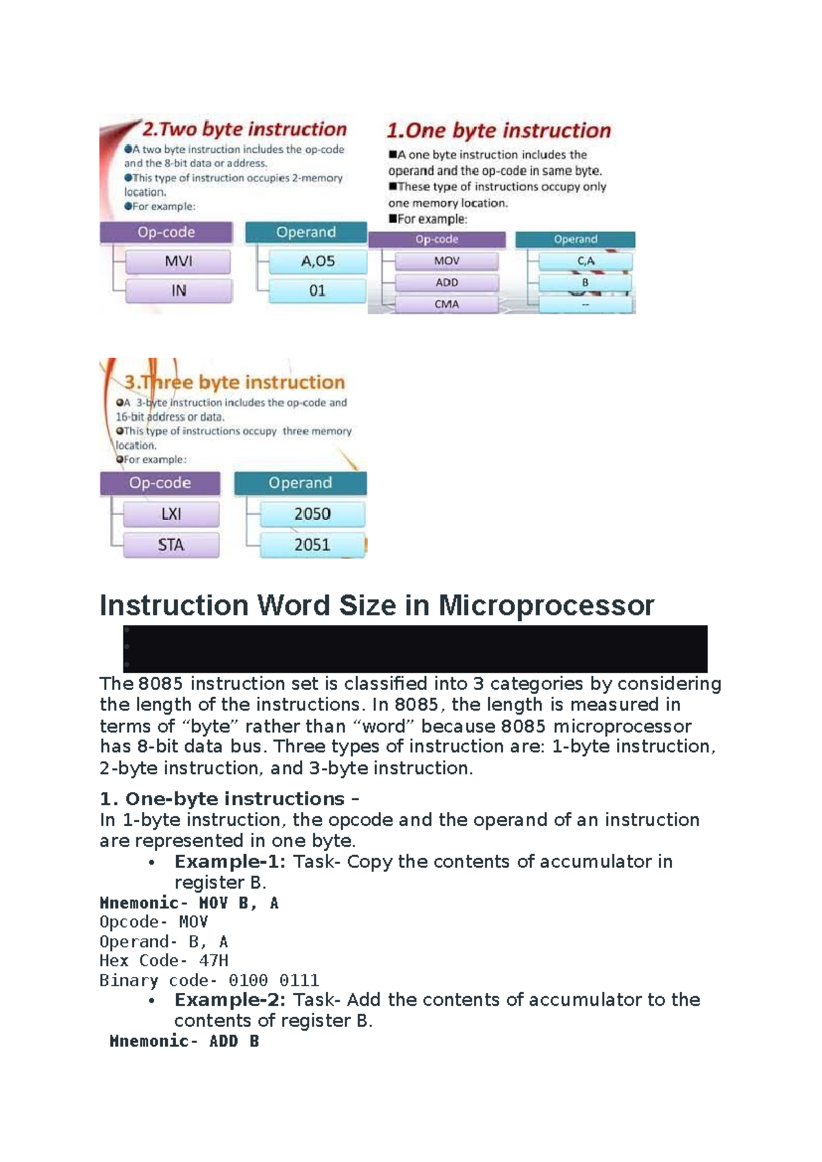 Instruction Word Size in Microprocessor: 8085 Instruction Set Overview ...