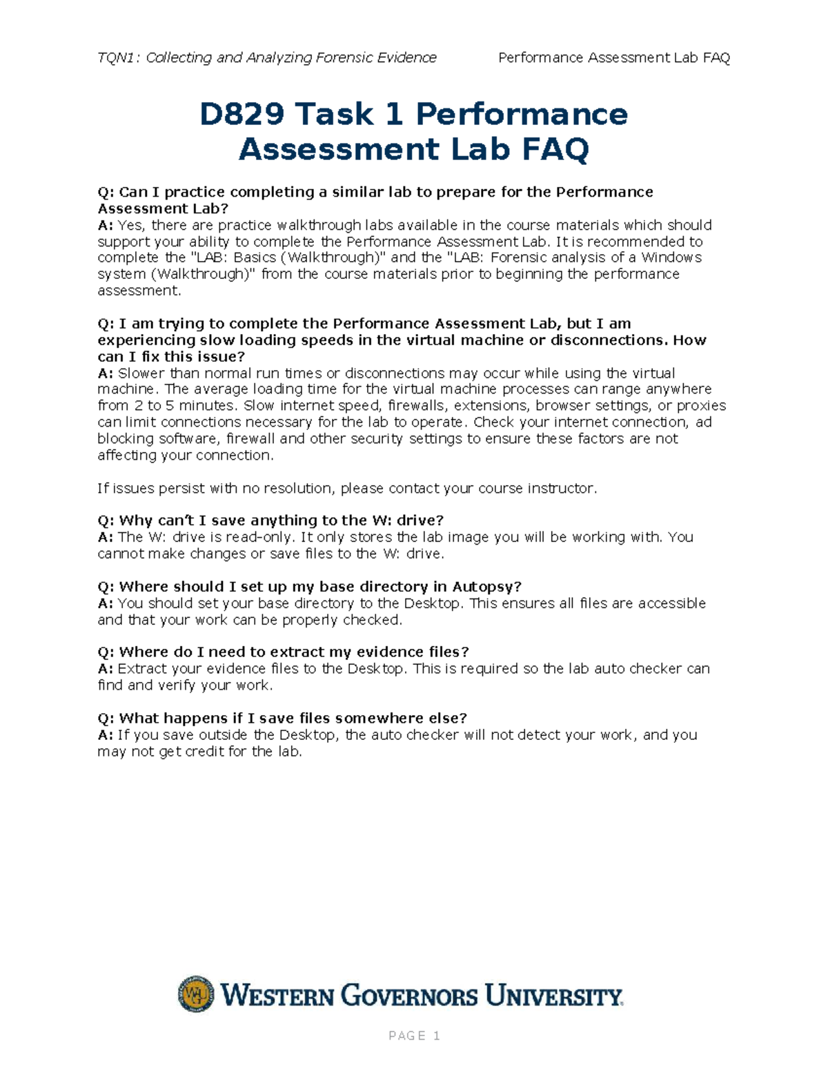 TQN1: Performance Assessment Lab FAQ for Forensic Evidence Analysis ...