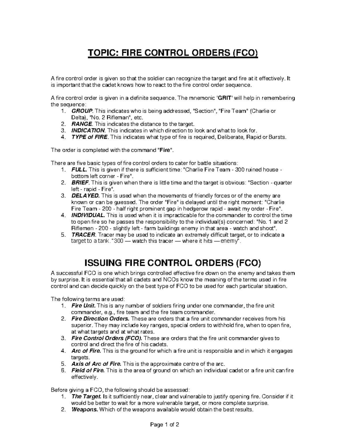 NCC Fire Control Orders (FCO): Key Concepts & Procedures - Studocu