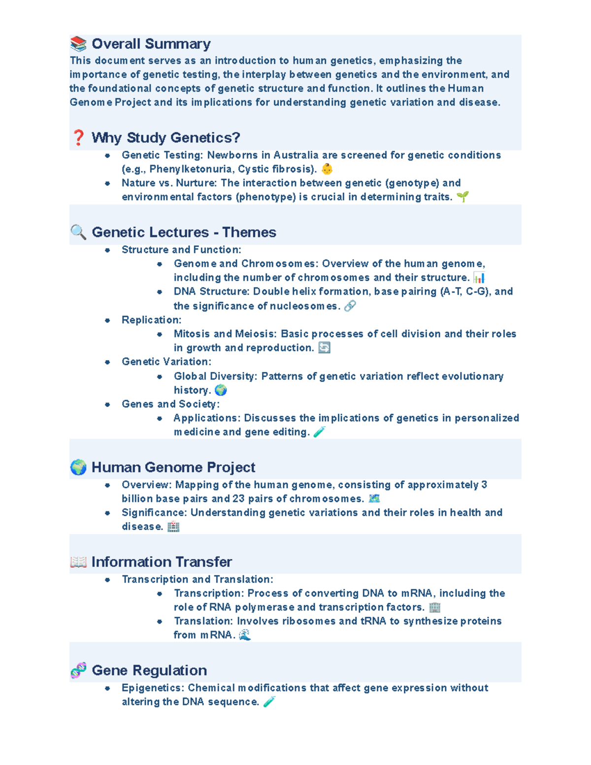 Genetics Lecture Notes: Overview of Human Genetics Concepts - Studocu