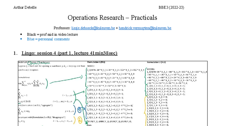 BBE3 Operations Research Practicals: Lingo Sessions & Exercises - Studocu