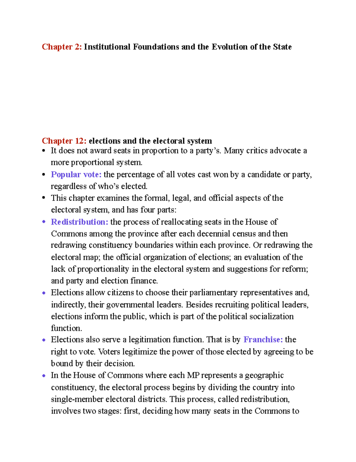 Goverment and politics textbook notes - Chapter 2: Institutional ...