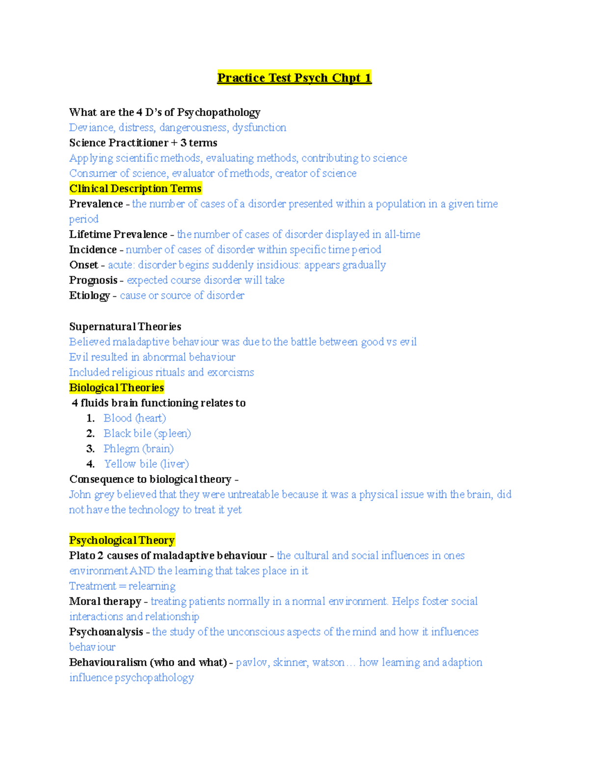 Psychopathology PSYCH101 Chpts 1-3: Practice Test Guide - Studocu