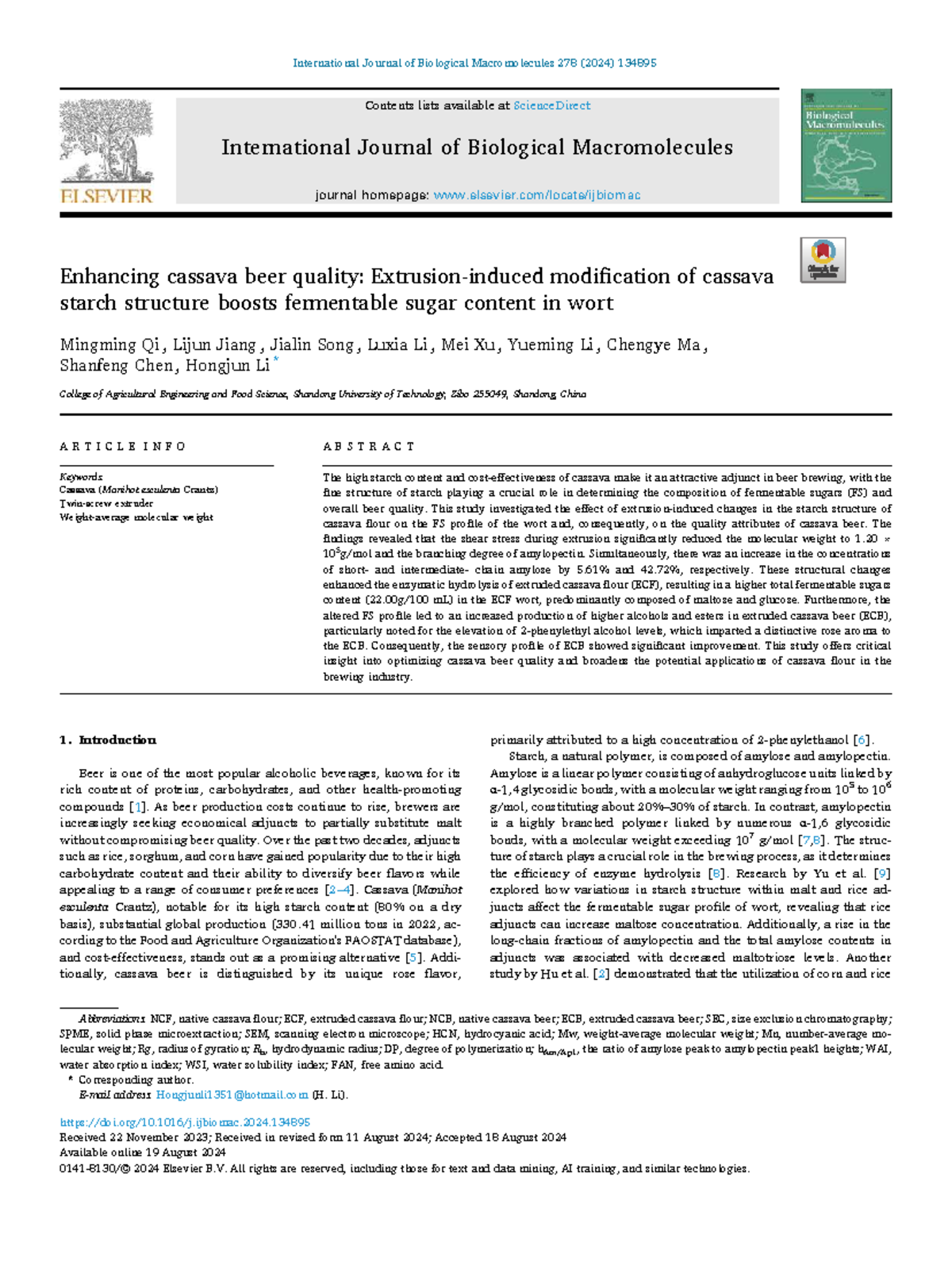 Enhancing Cassava Beer Quality: Starch Modification Effects on ...