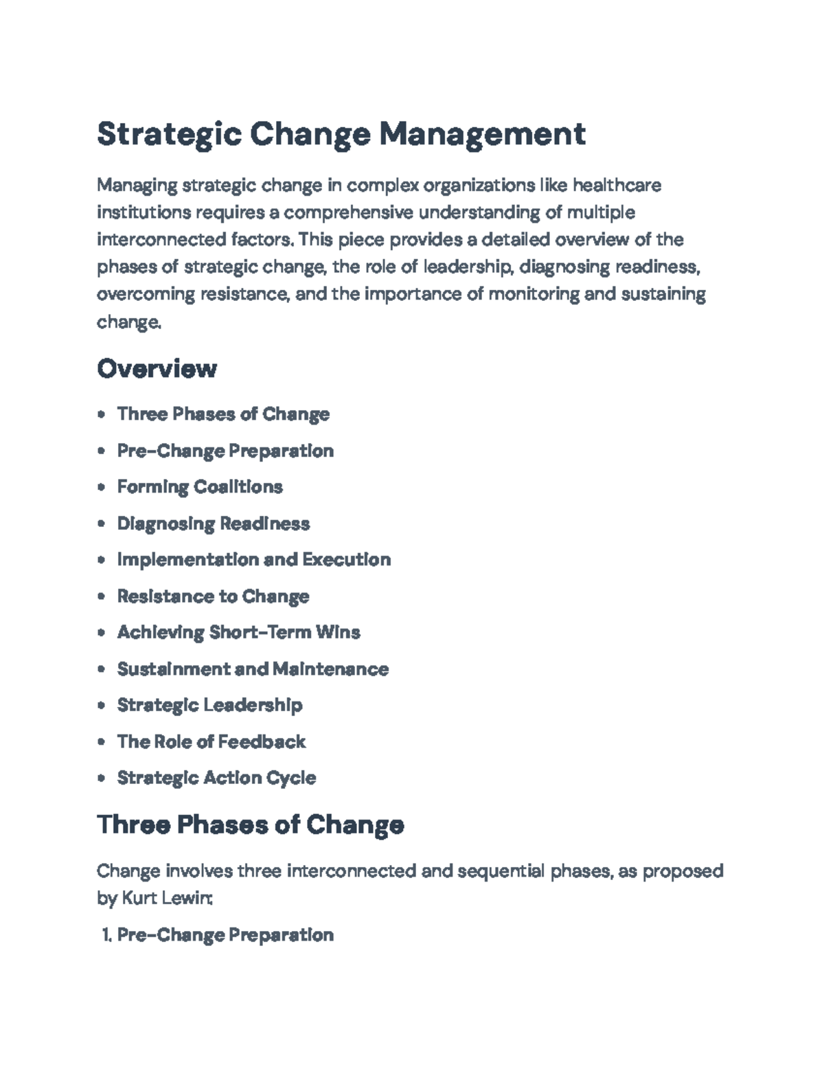 Strategic Change Management in Healthcare: Key Phases & Insights - Studocu