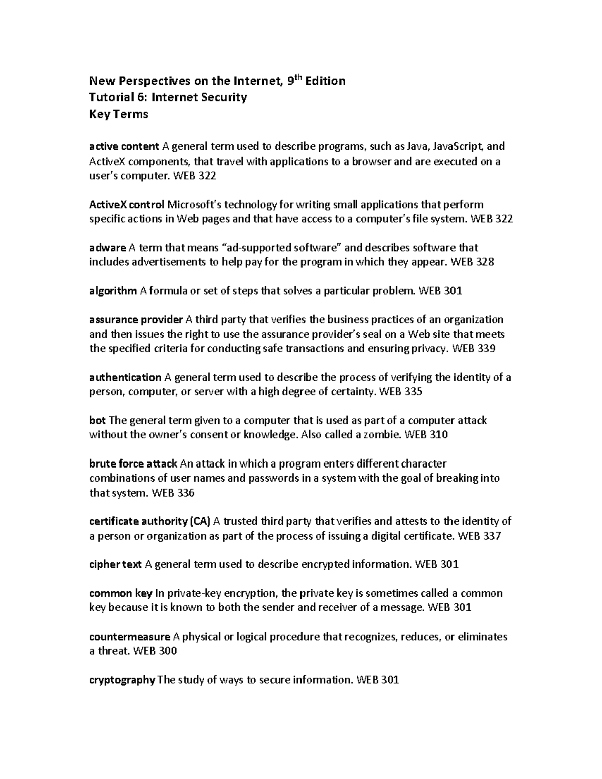NP Internet 9 Tutorial 6: Key Terms on Internet Security - Studocu