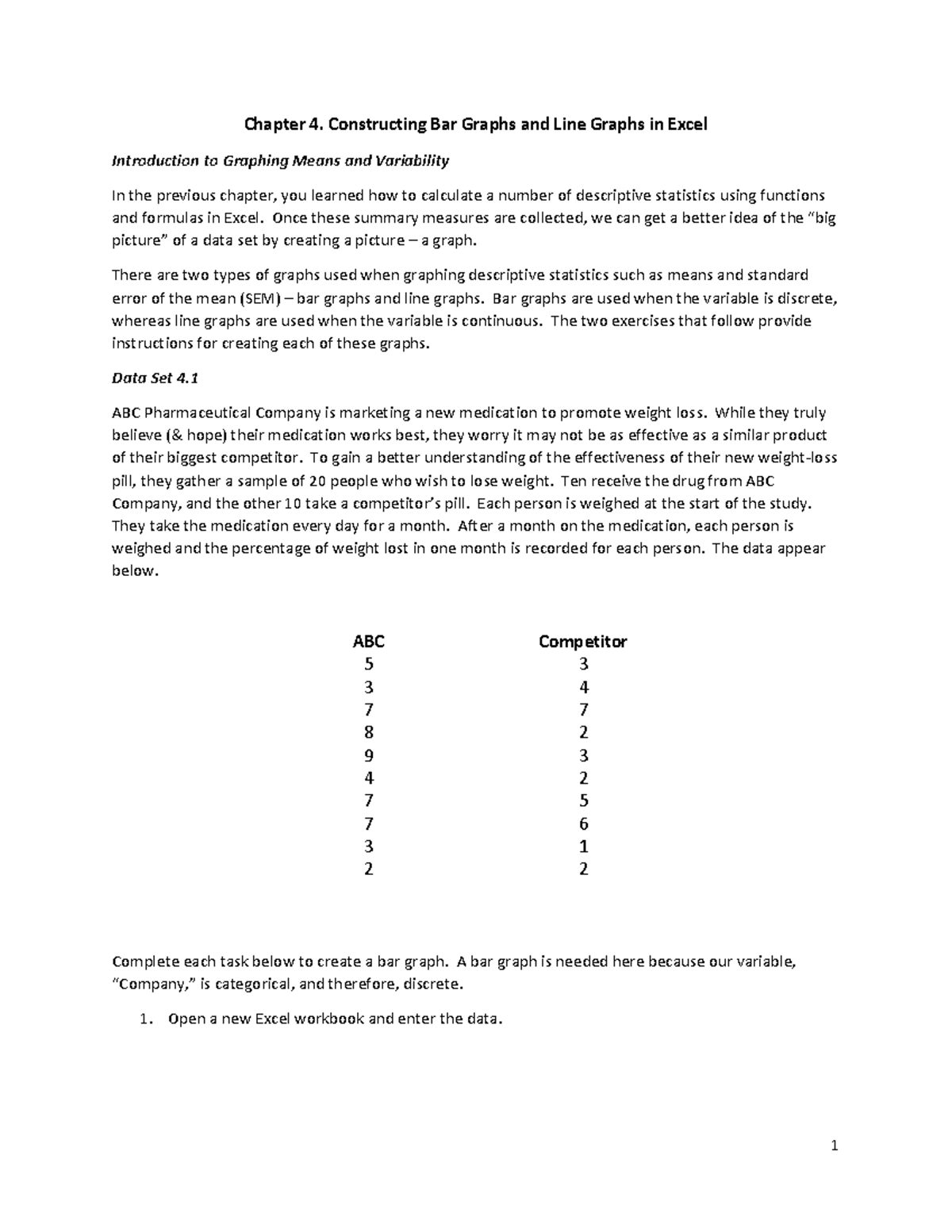 Chapter 4: Creating Bar and Line Graphs in Excel for Data Analysis ...