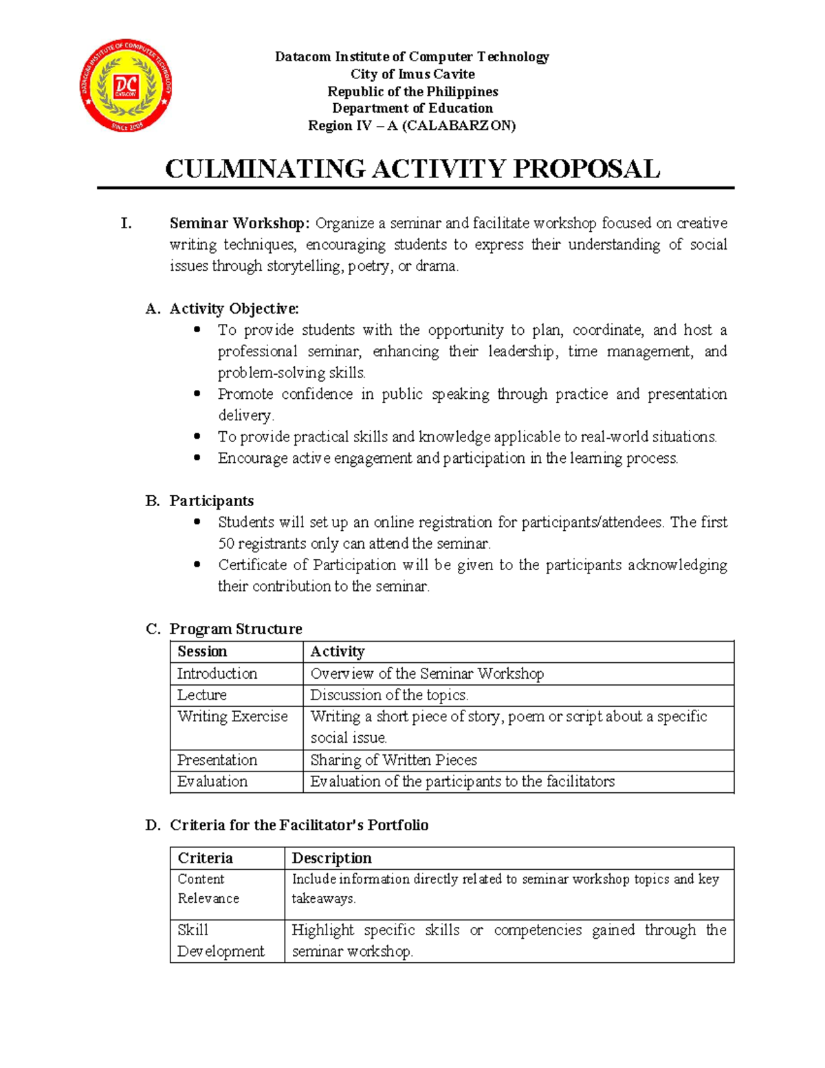 Culminating Activity Proposal: Creative Writing & Community Engagement ...