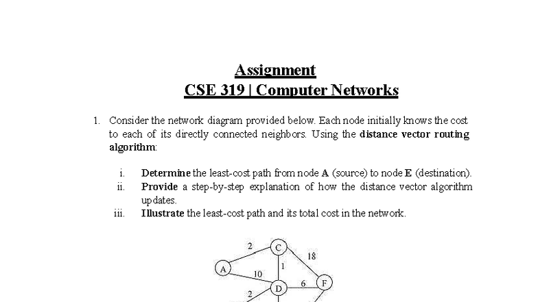 CSE 319 Assignment: Distance Vector & Link State Routing Analysis - Studocu