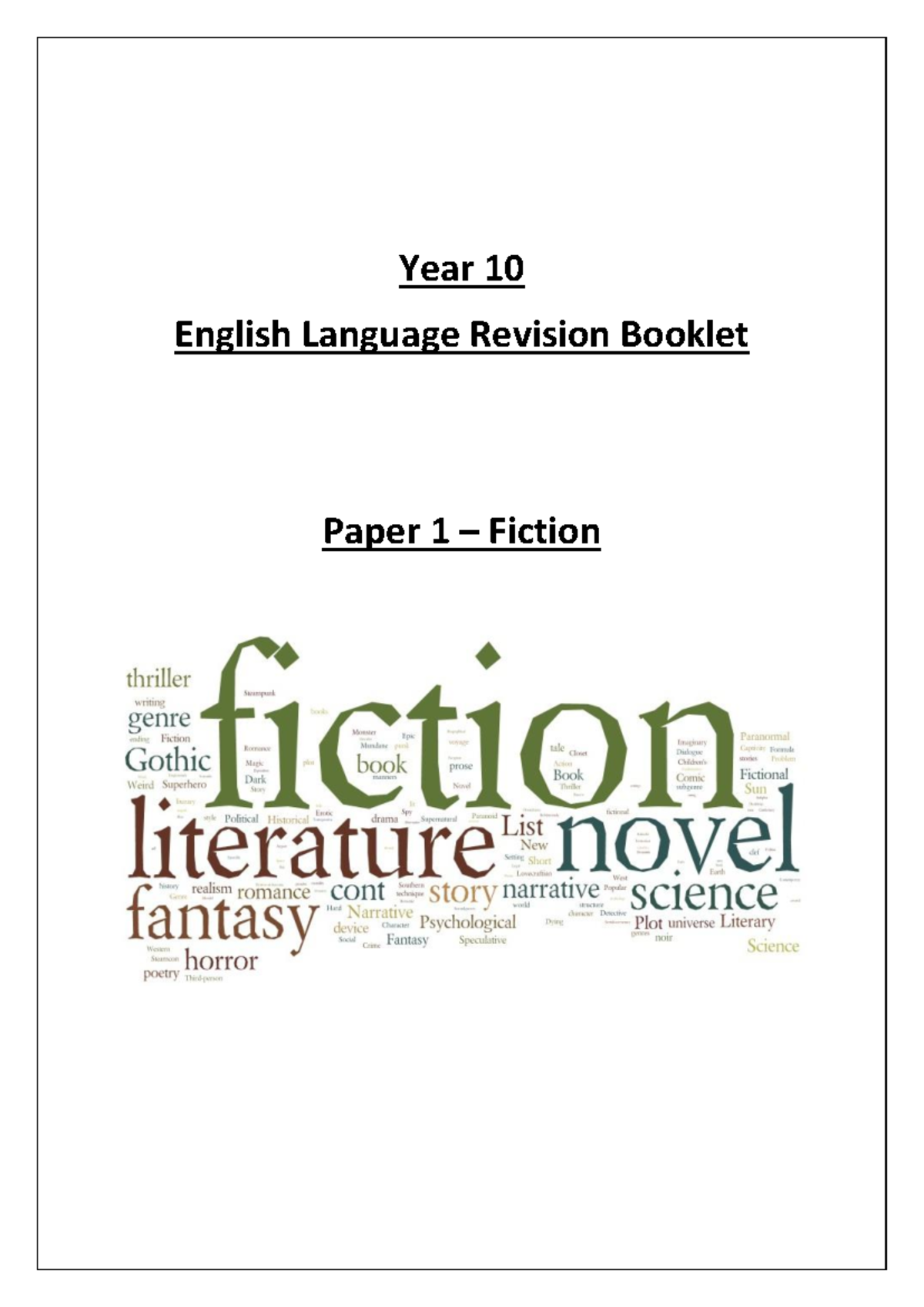 **Year 10 English Language Revision: Paper 1 Overview and Guidance ...