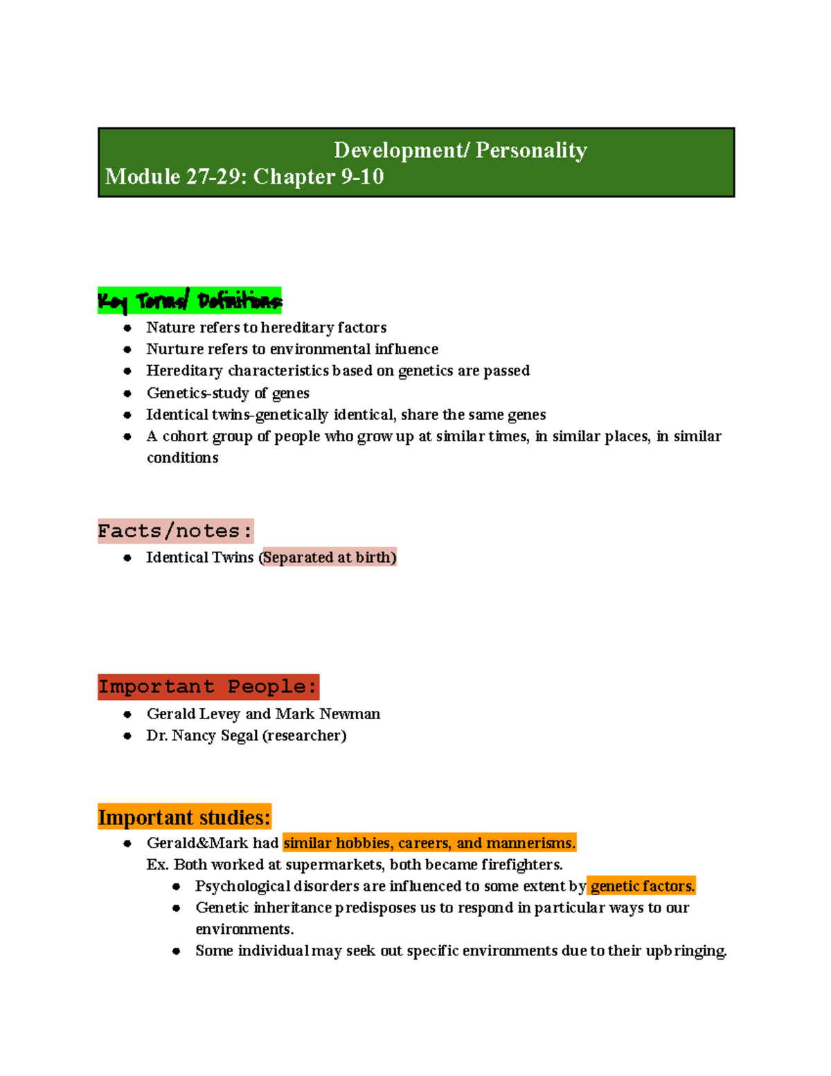 Development and Personality: Key Concepts from Psych Module 27-29 - Studocu