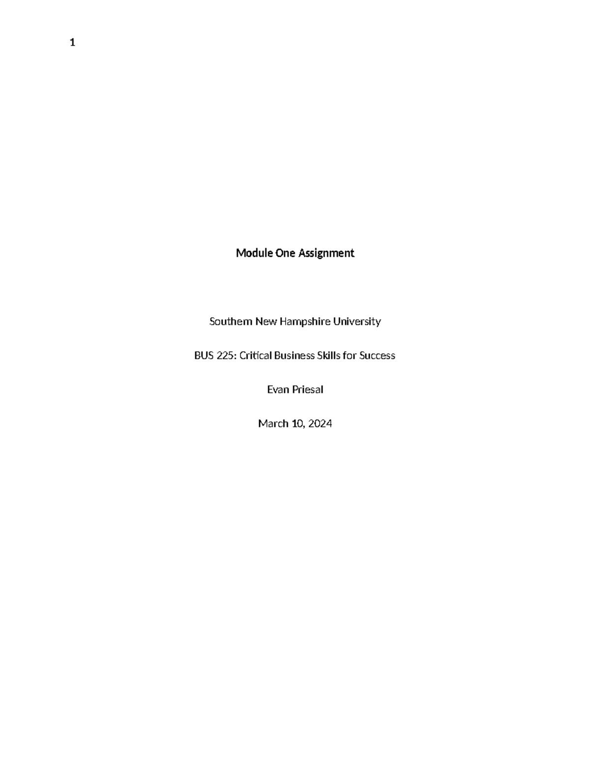 BUS225 Module One Assignment - Module One Assignment Southern New ...