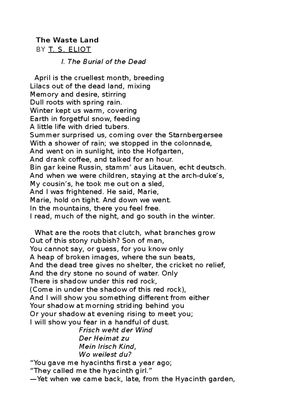 Eliot's The Waste Land (ENG 201) - Detailed Summary & Analysis Notes ...