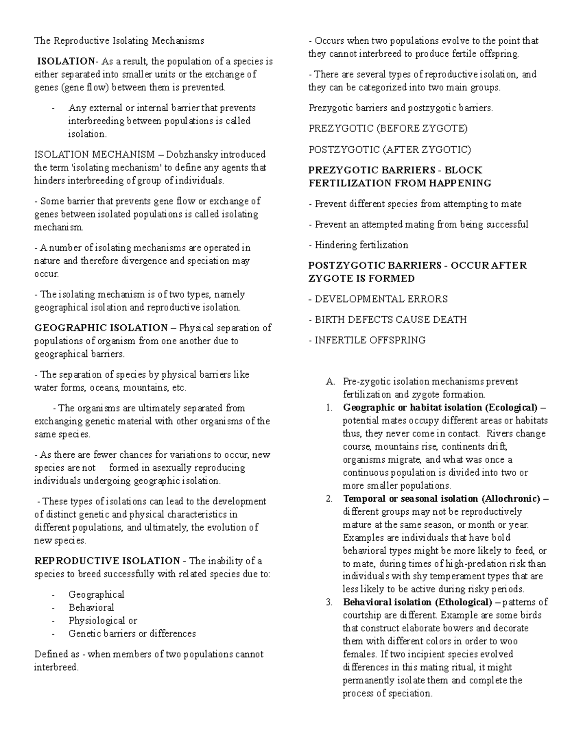 Reproductive Isolating Mechanisms: Understanding Speciation Dynamics ...