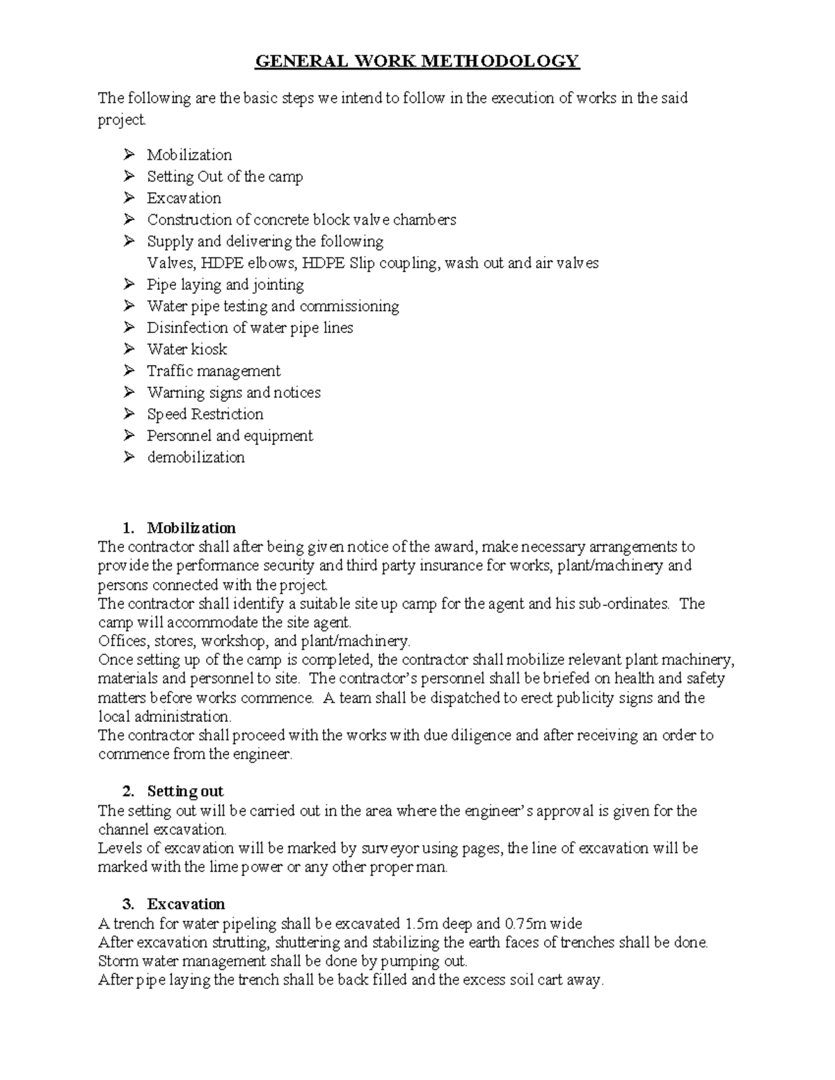 Water Project Work Methodology and Safety Measures - Studocu