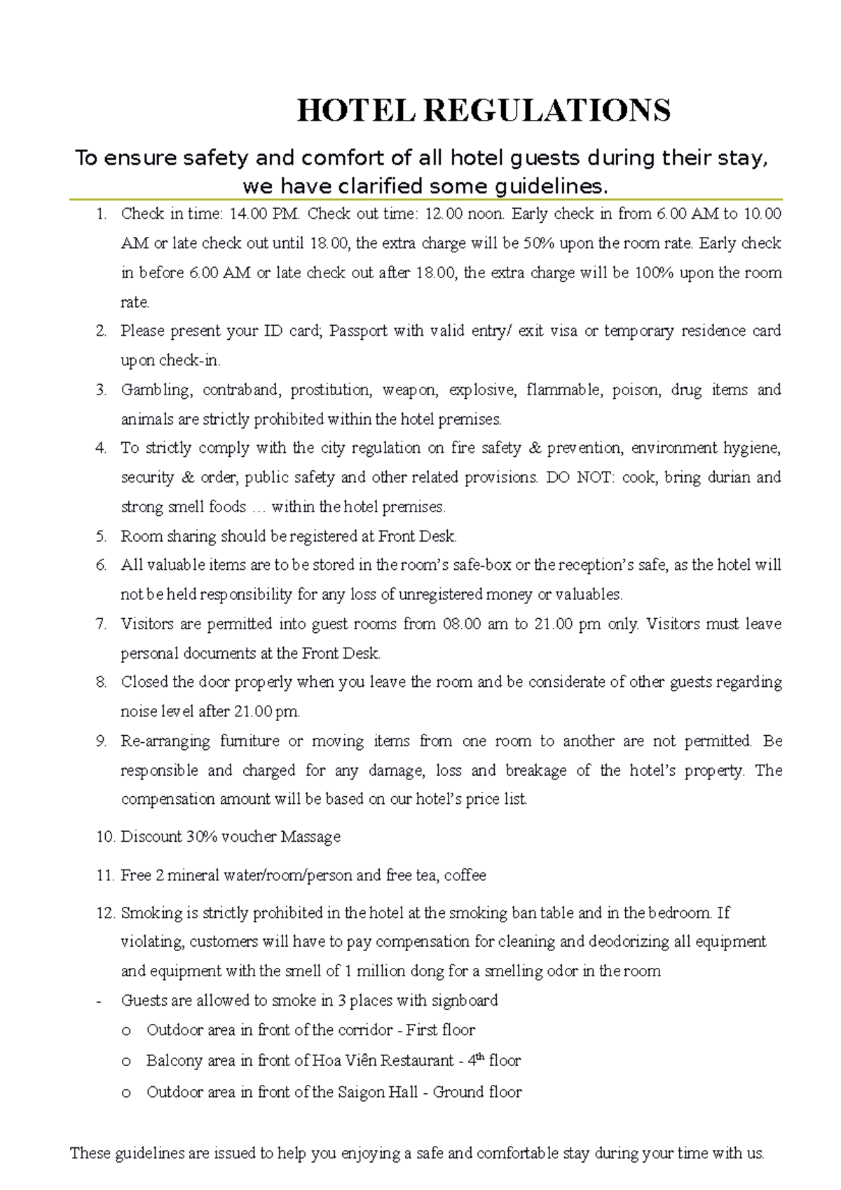 NVLT - HK2B 2020-2021 Hotel Regulations - To ensure safety and comfort ...