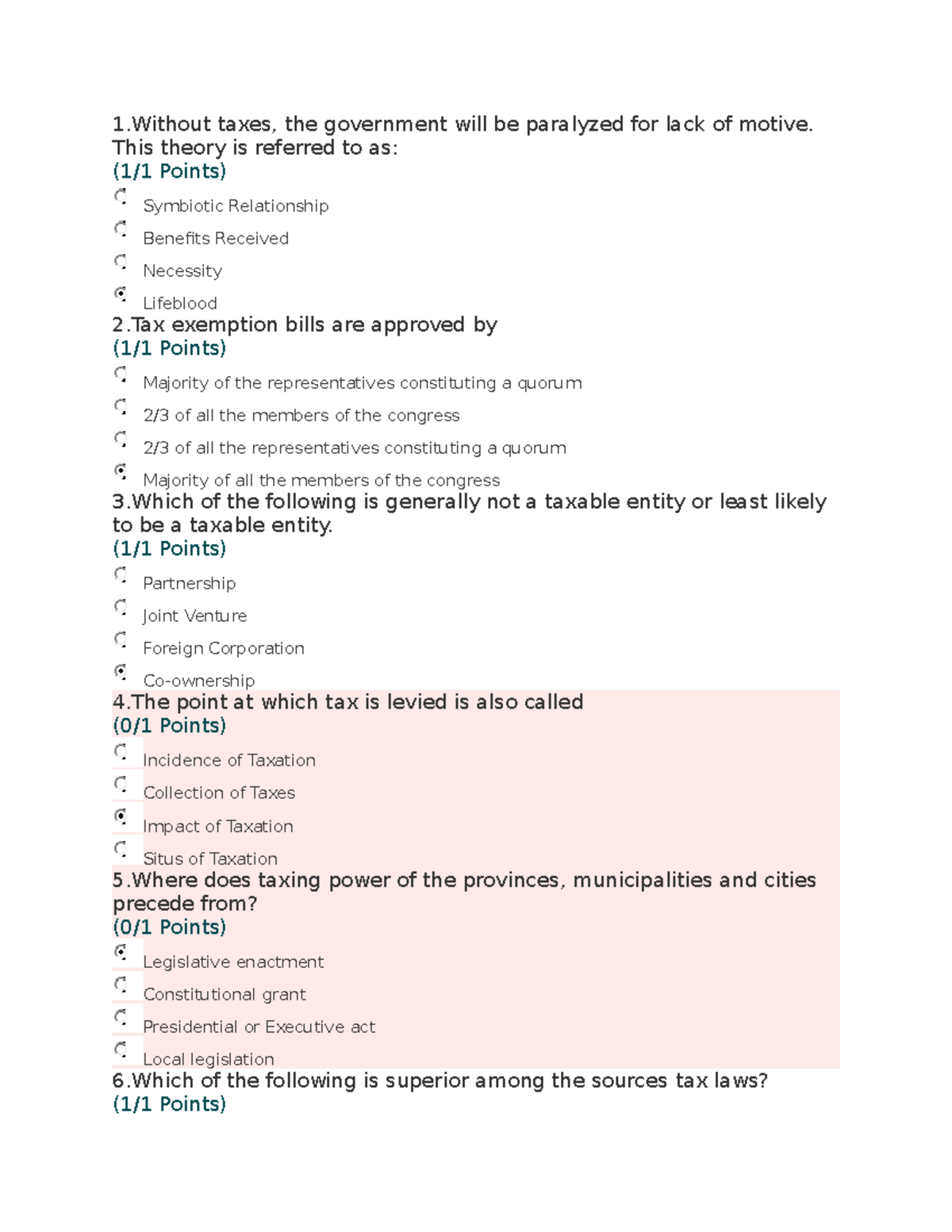 Taxation General Principles Quiz (Course Code: TAX101) - Studocu