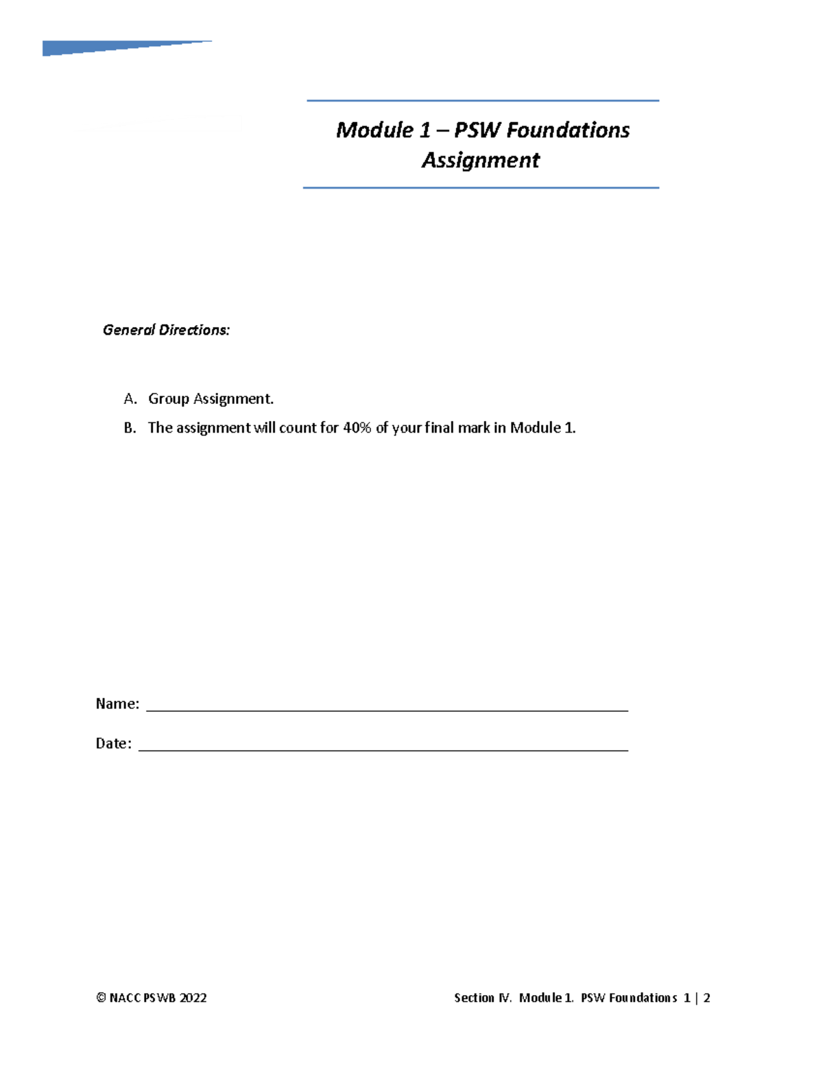 IV-2 Assignment - Module 1 PSW Foundations (40% Final Mark) - Studocu