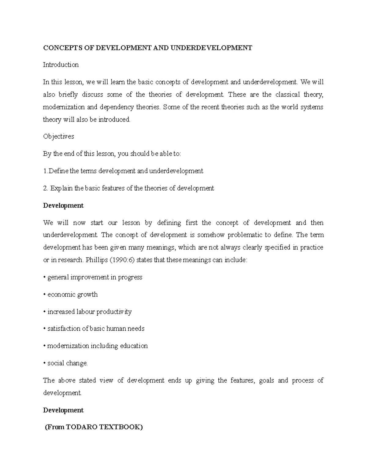 Introduction: Concept of Development and Underdevelopment - CONCEPTS OF ...